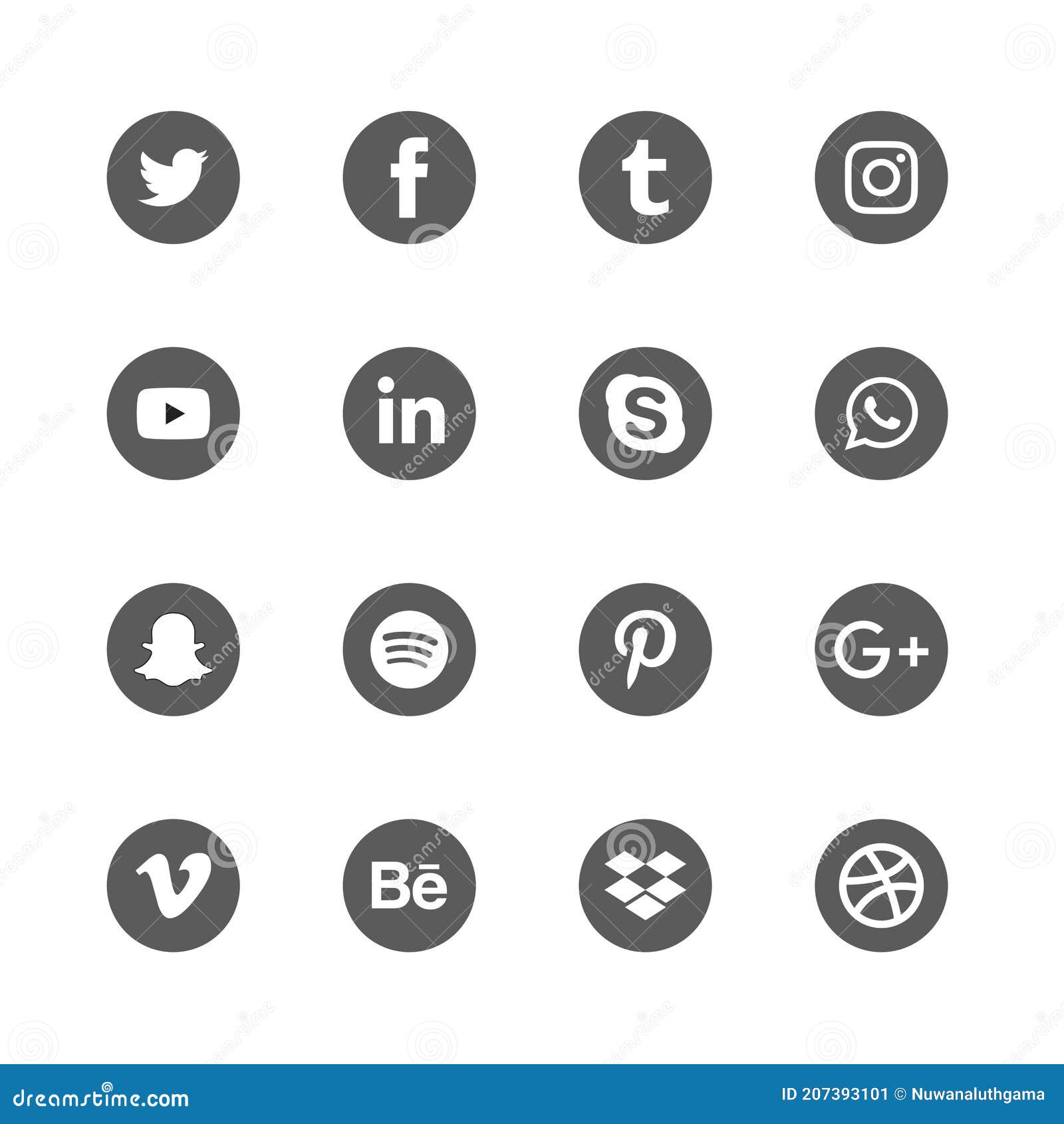 Different Rounded Circle Social Media Vector on Gray Bacground ...