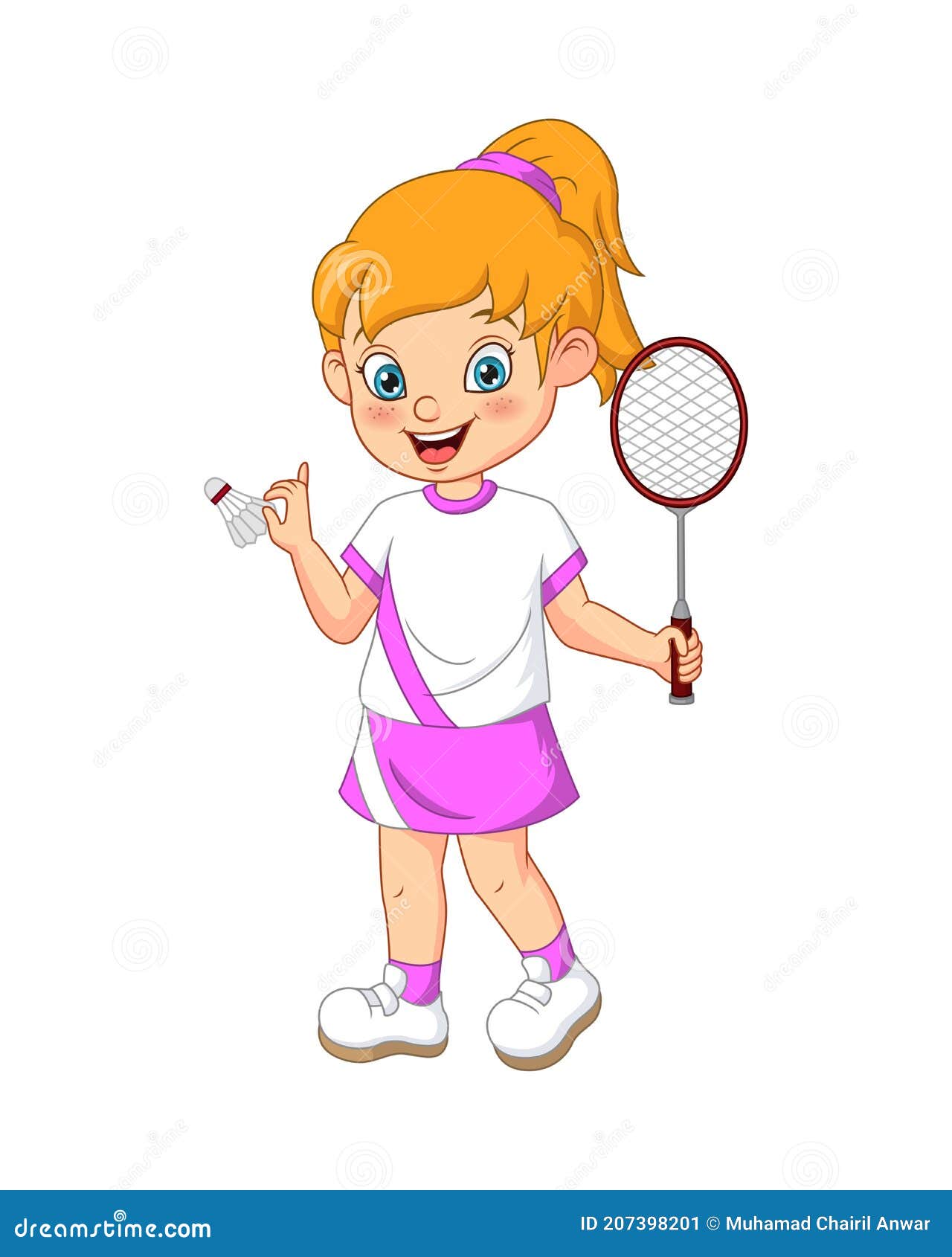 Happy Little Girl Playing Badminton Stock Vector - Illustration of pink ...
