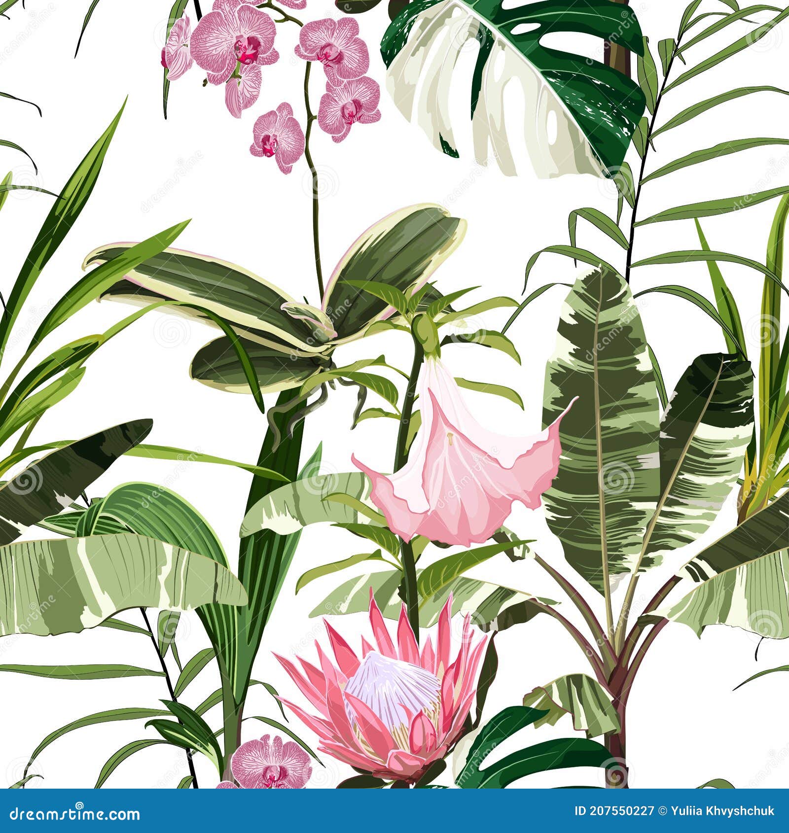 Exotic Flowers Pattern. Many Kind of Exotic Tropical Flowers and Leaves ...