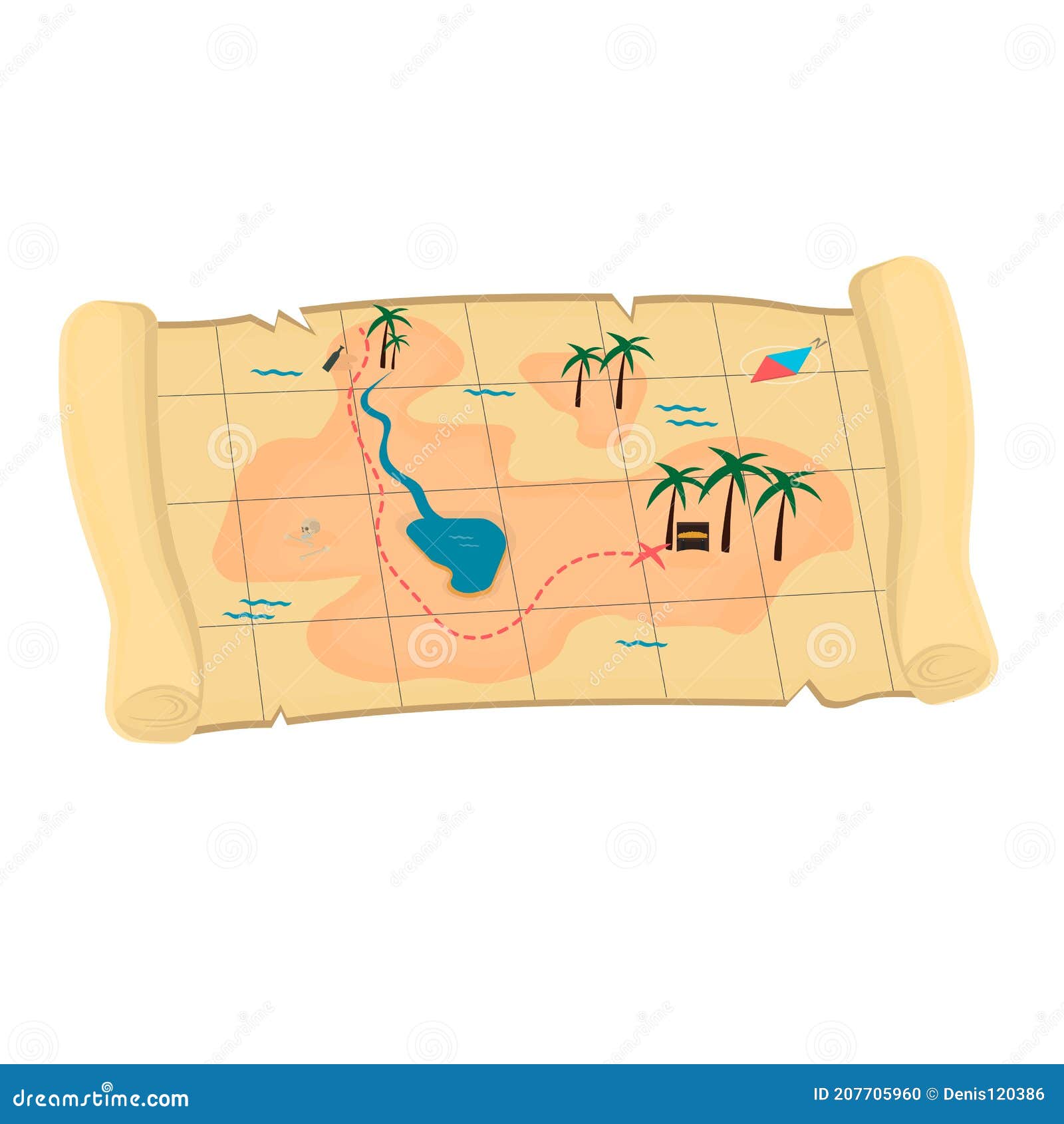 Cartoon Treasure Map, Vector Illustration Stock Vector - Illustration ...
