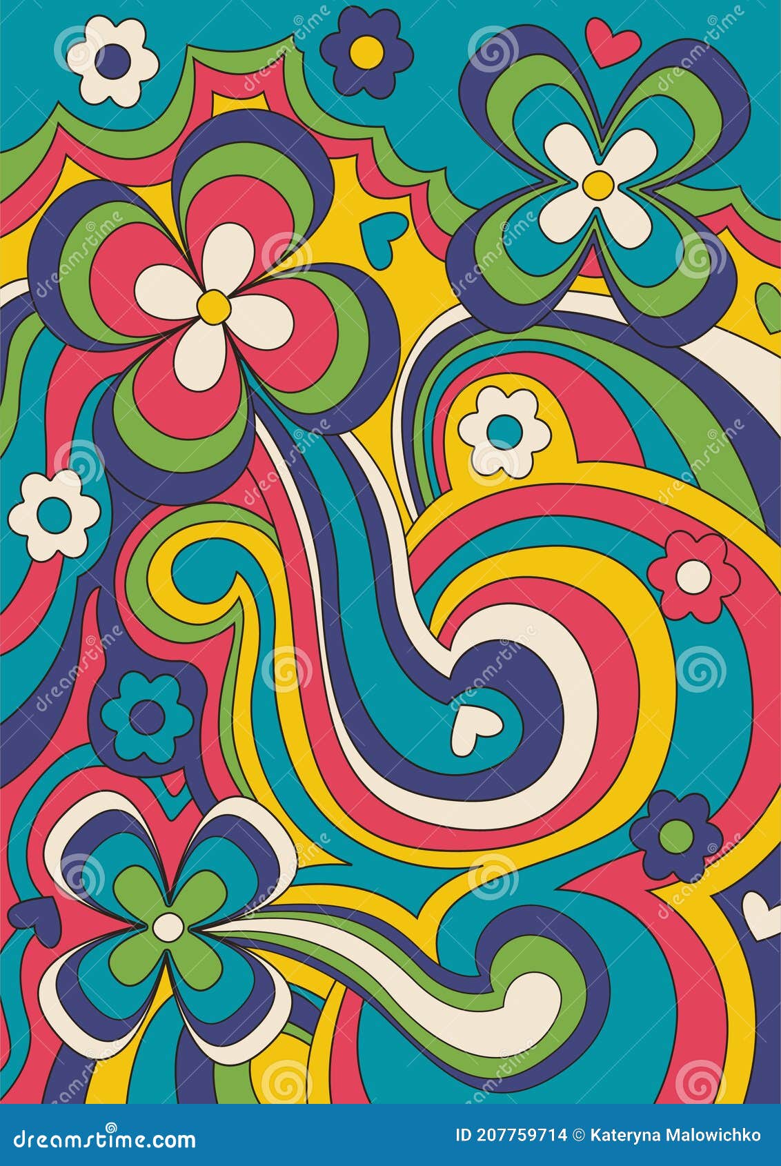 Psychedelic Color Flowers 1960s Style Stock Vector - Illustration of ...