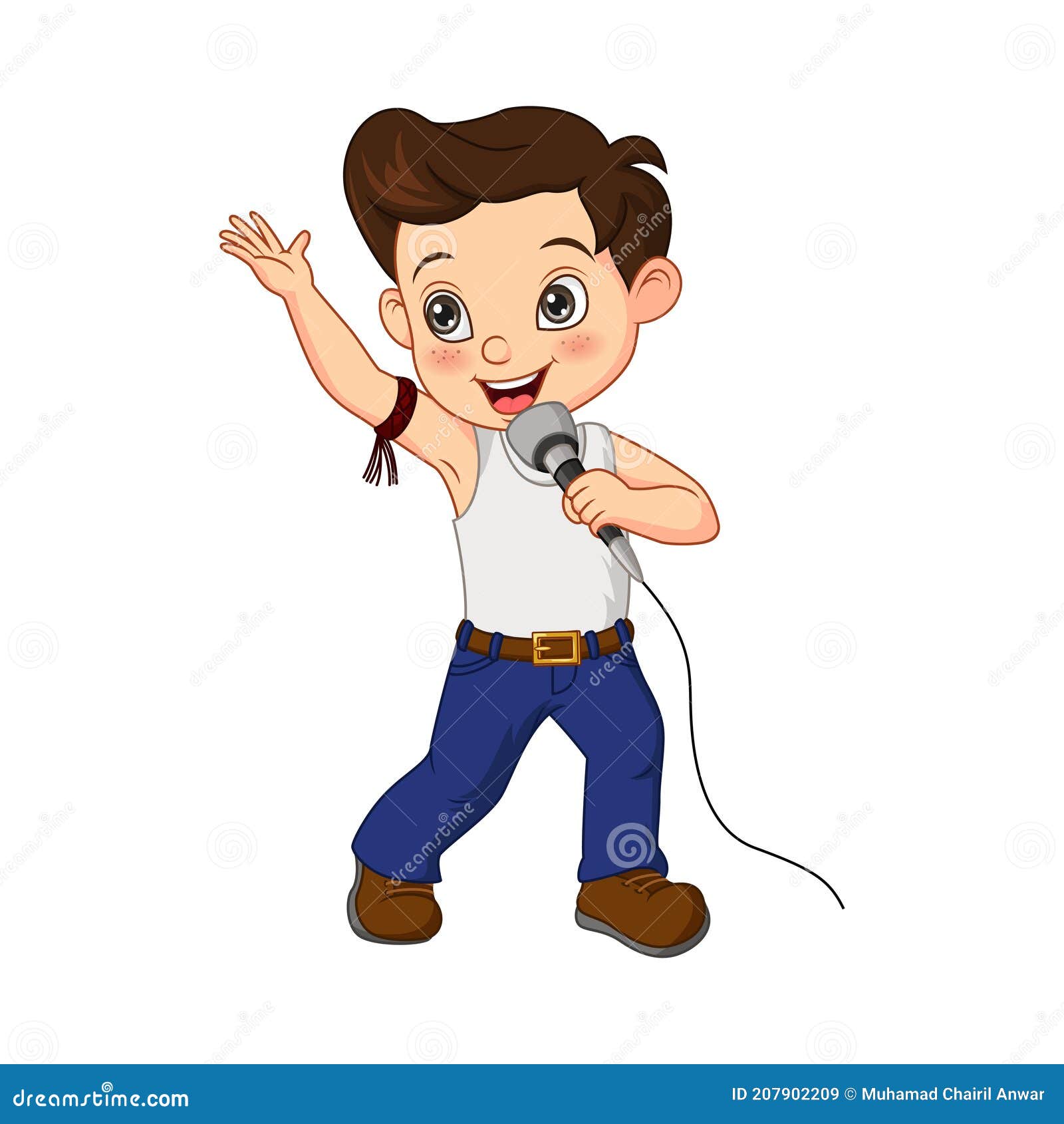 Cute Little Boy Singing with Microphone Stock Vector - Illustration of ...