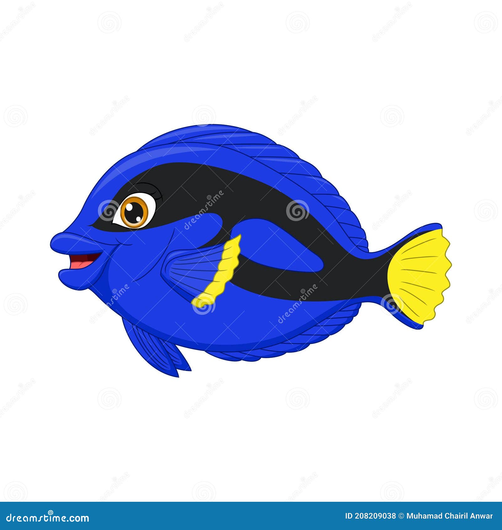 Regal Blue Tang Cartoon on White Background Stock Vector - Illustration ...