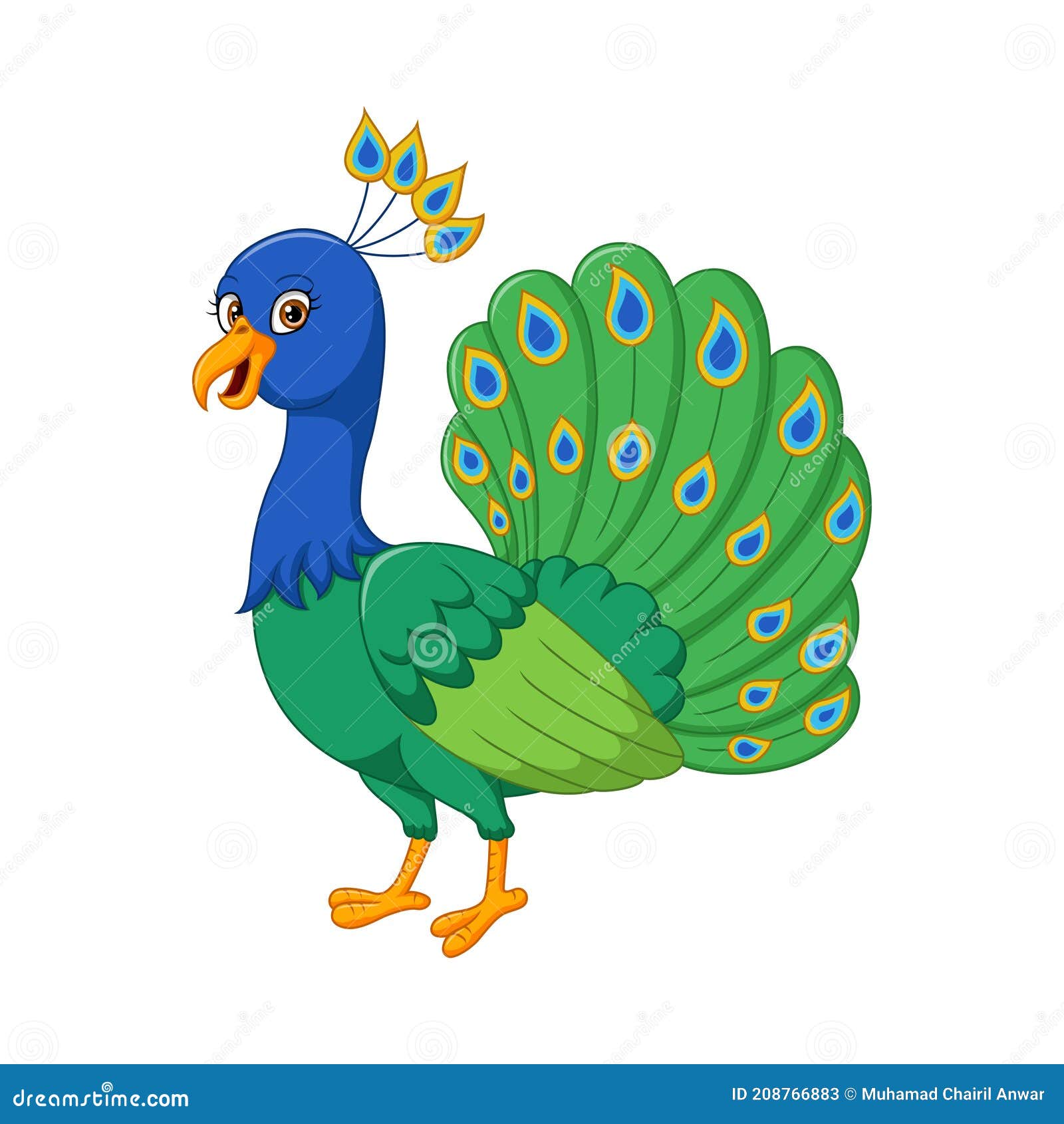 Cartoon Happy Peacock on White Background Stock Vector - Illustration ...