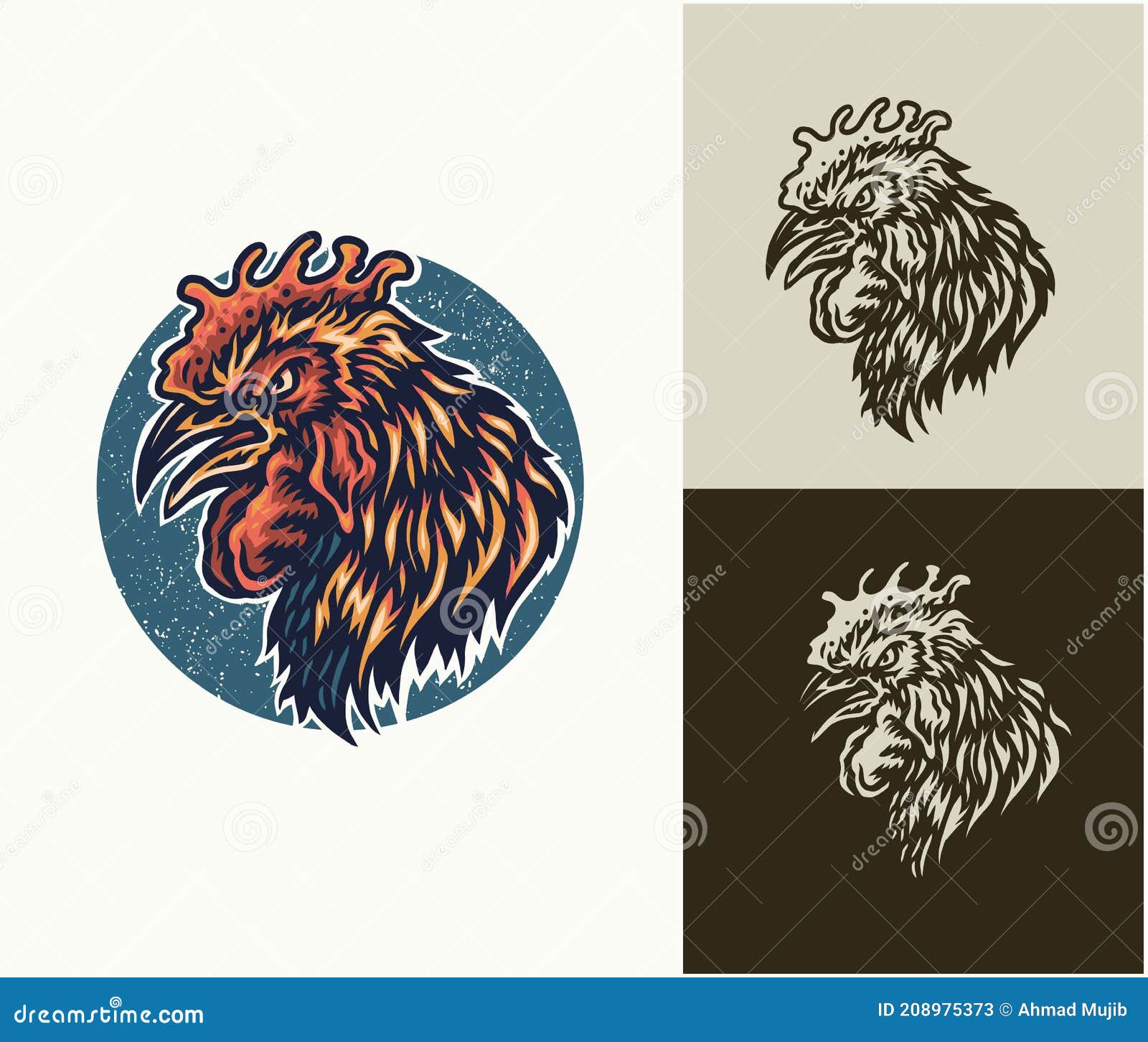 Angry Rooster Head Hand Drawn Line Style with Digital Color Stock ...