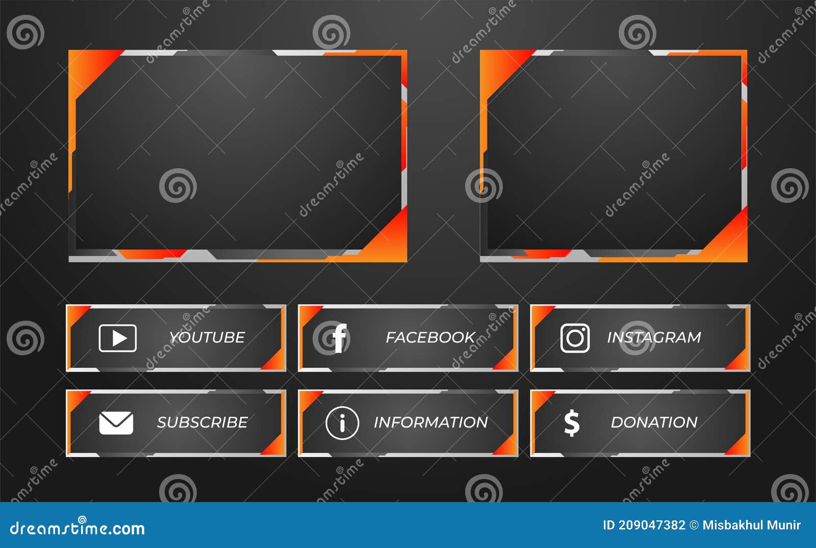 Twitch Overlay for Game Streaming in Orange and Silver Stock Vector ...