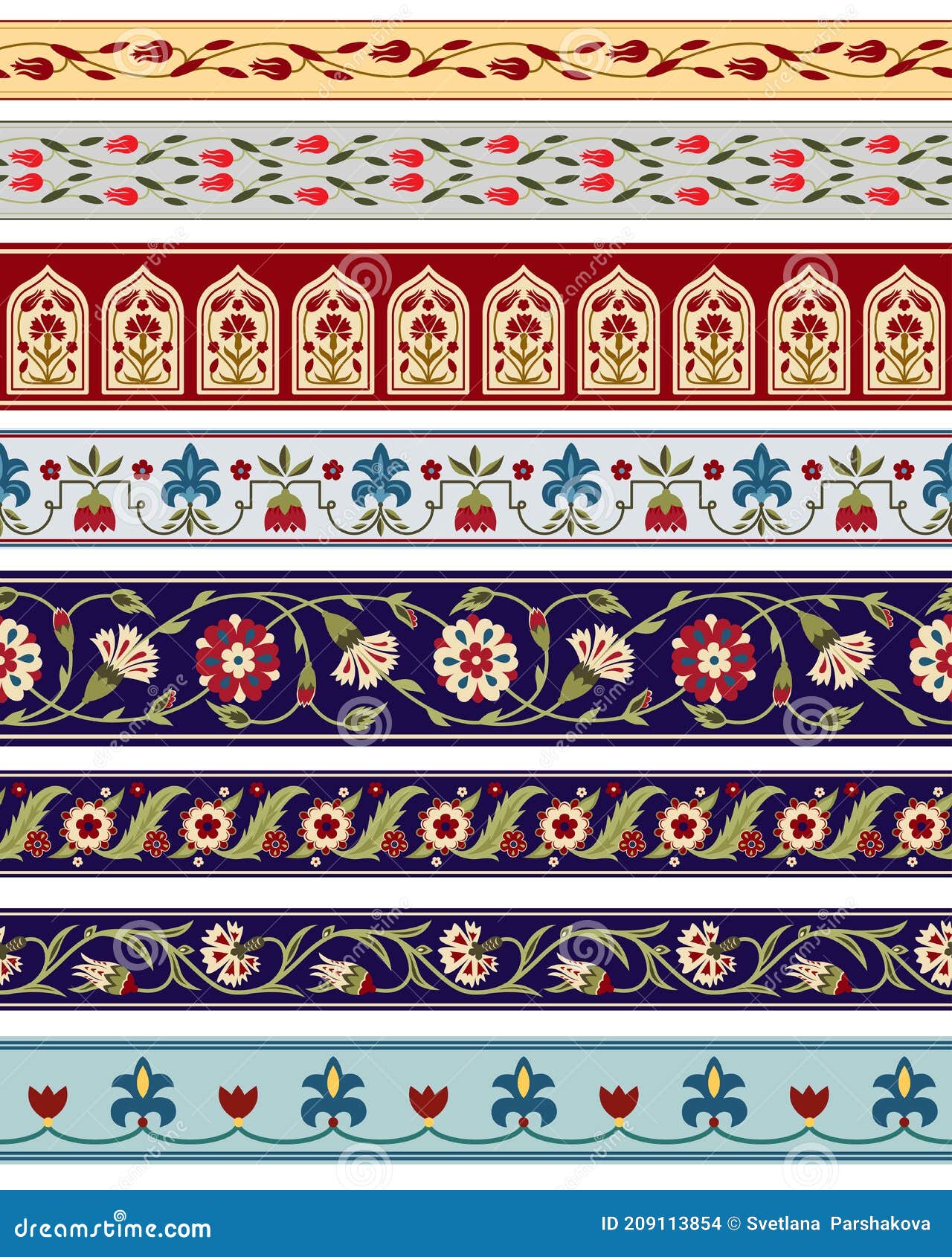 Seamless Borders with Various Whimsical Flowers. Stock Vector ...