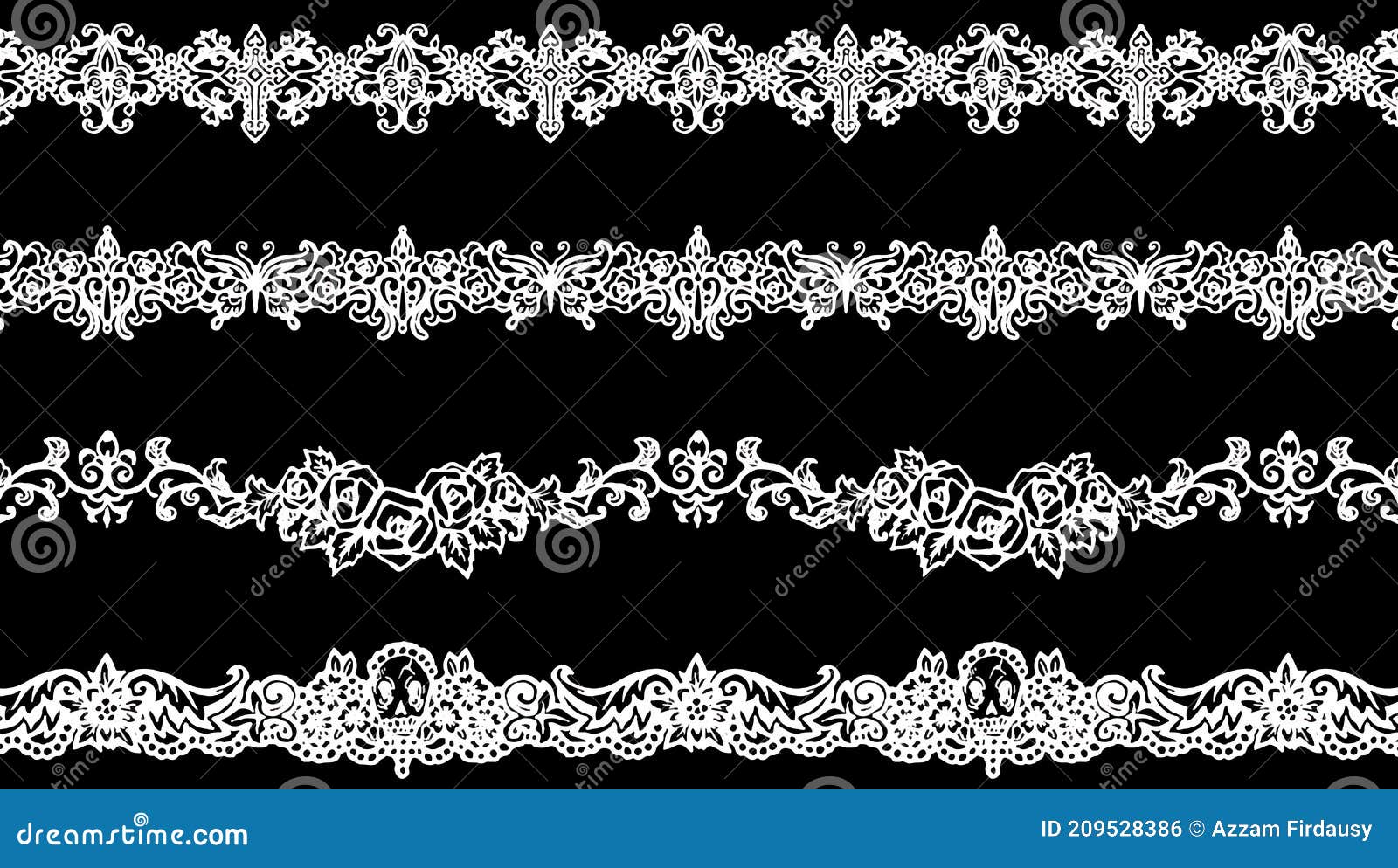4 Sets of Gothic Ribbon Patterns with a Cross, Butterfly, Rose, and ...