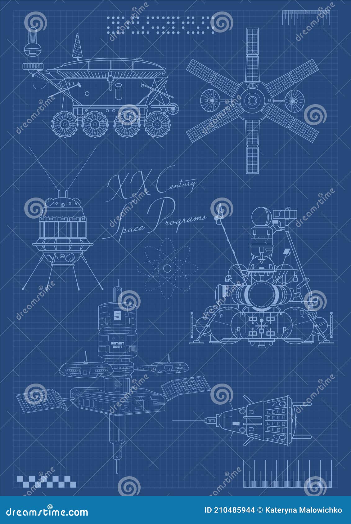 Retro Spacecraft Sketches Blueprint Background Stock Vector ...