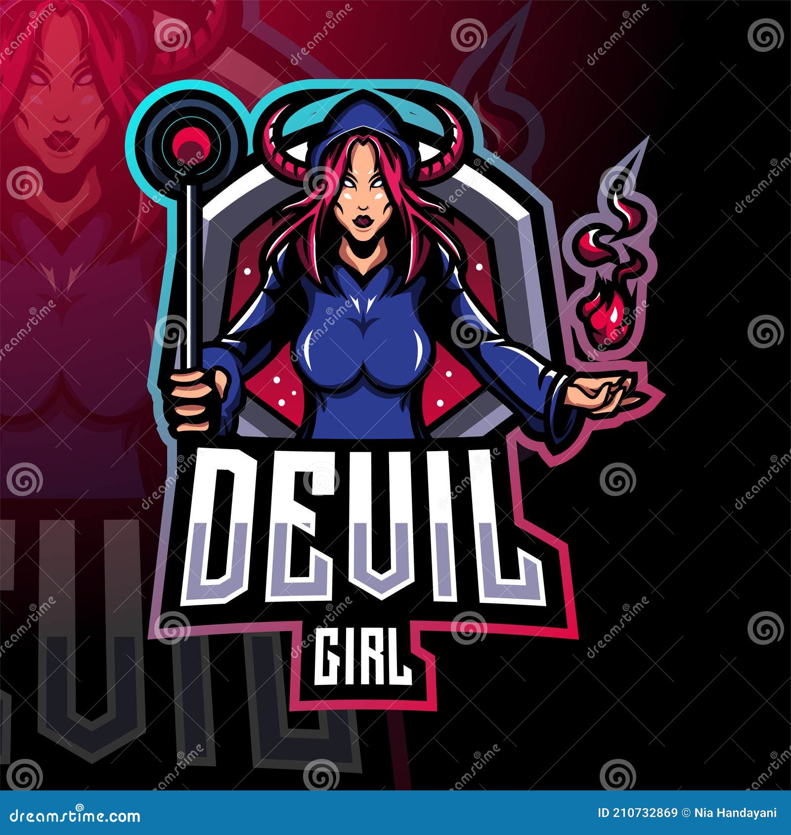 Devil Girl Esport Mascot Logo Stock Vector - Illustration of badge ...