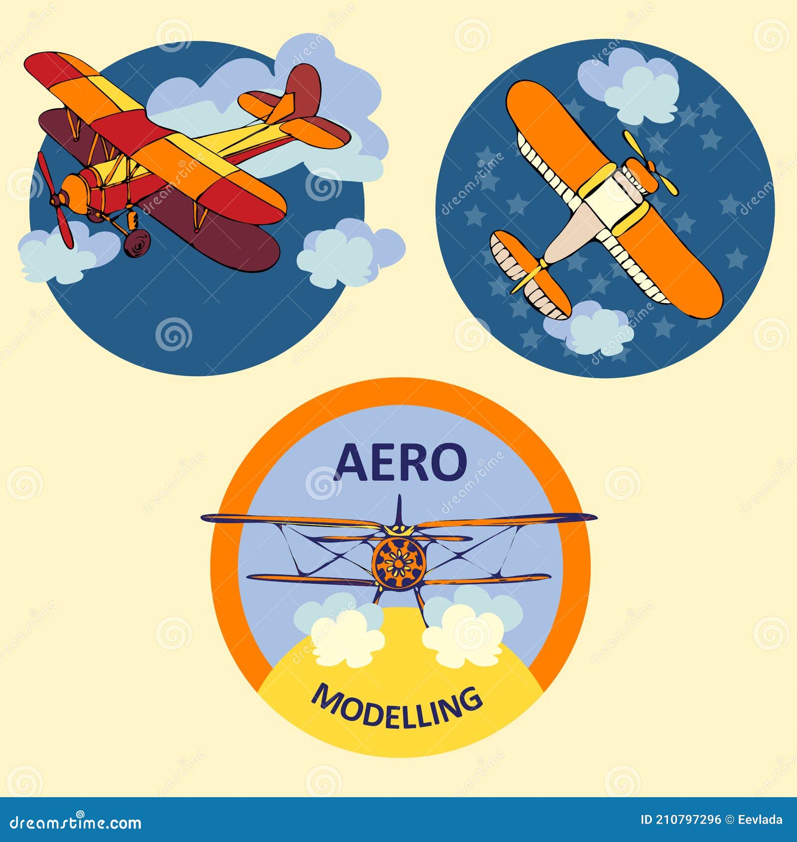A Set of Round Logos for Aeromodeling Vintage Airplanes Stock Vector ...