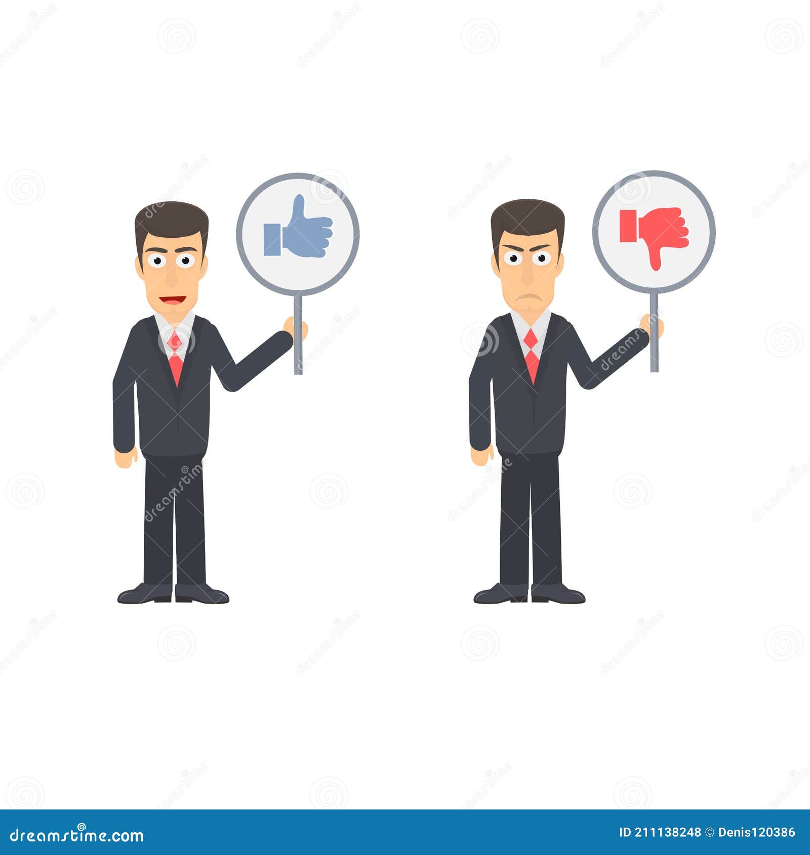 Businessman with a Sign in His Hands. Like and Dislike, Vector ...