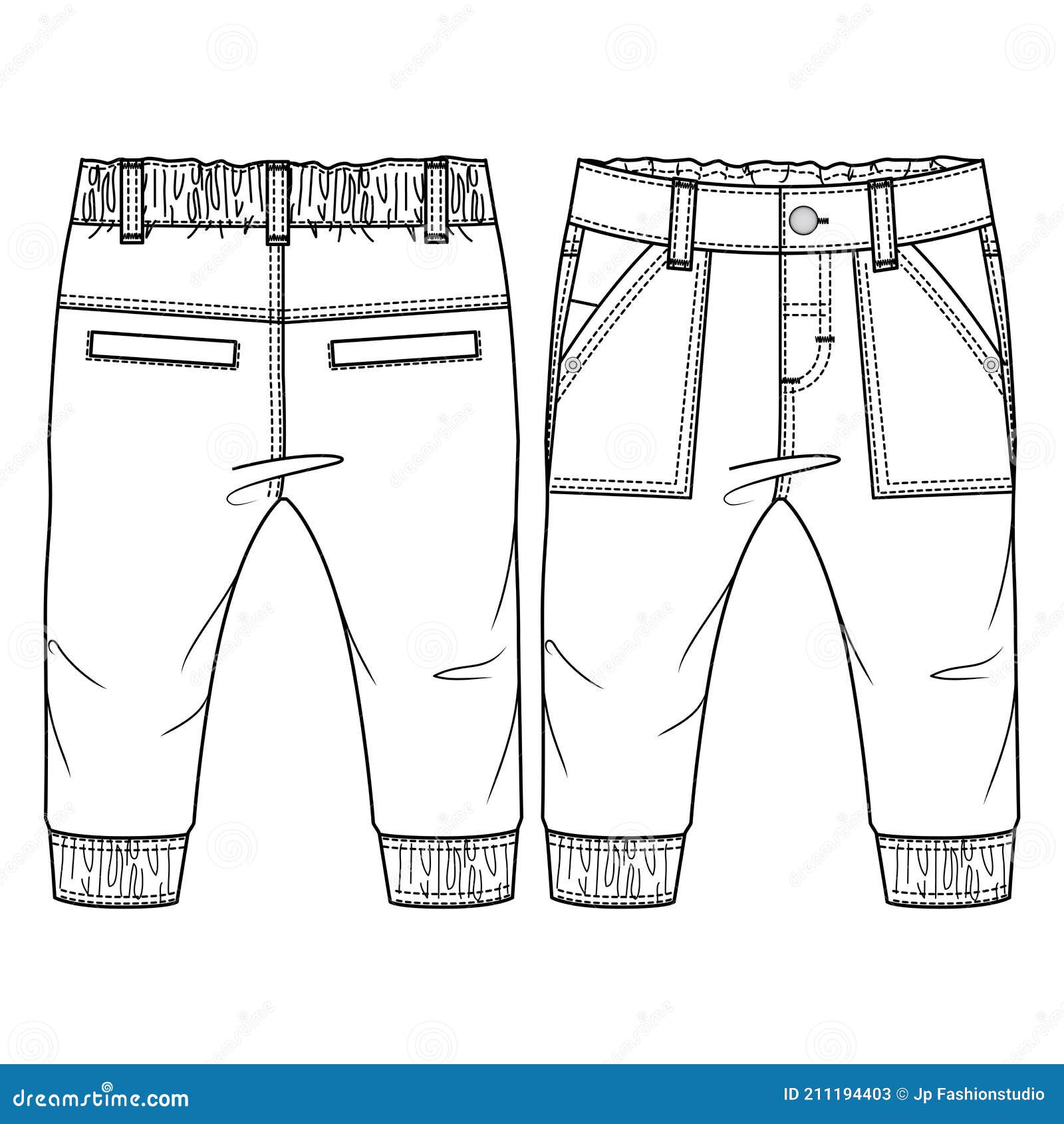Men Boys Pant Fashion Flat Sketch Template. Technical Fashion ...