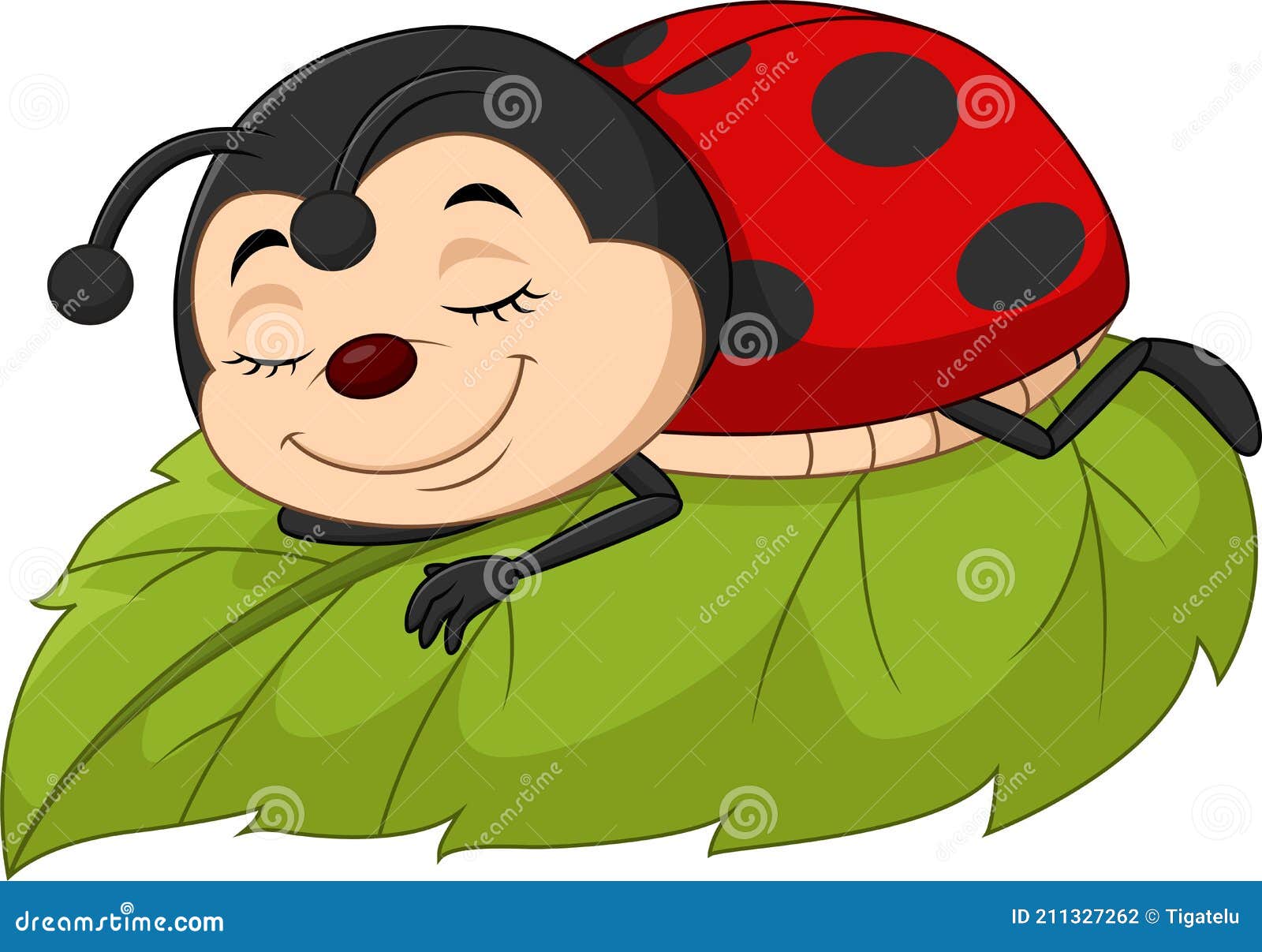 Cartoon Ladybug Sleeping on Leaf Stock Vector - Illustration of animal ...