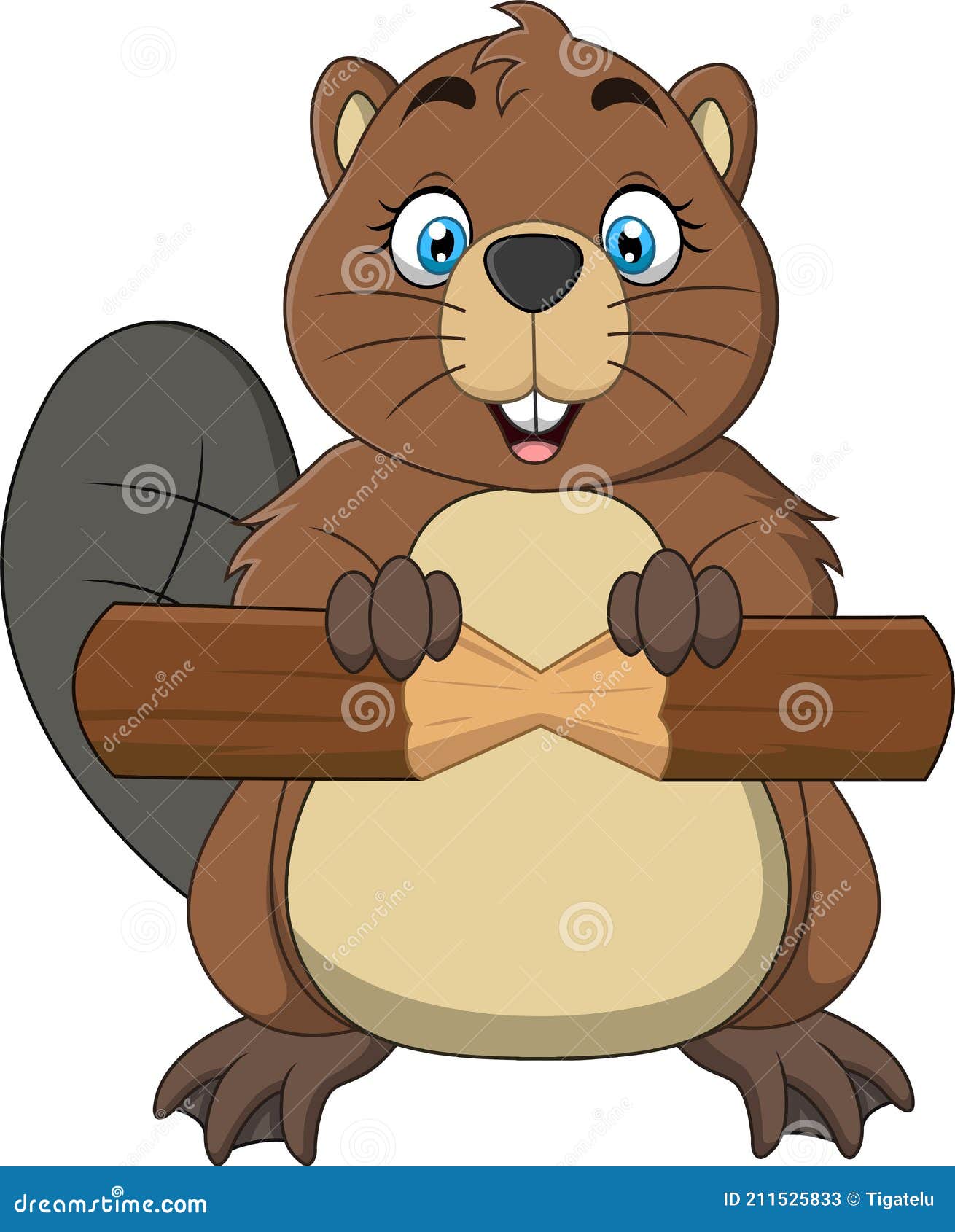 Cartoon Cute Baby Beaver Holding Piece of Wood Stock Vector ...
