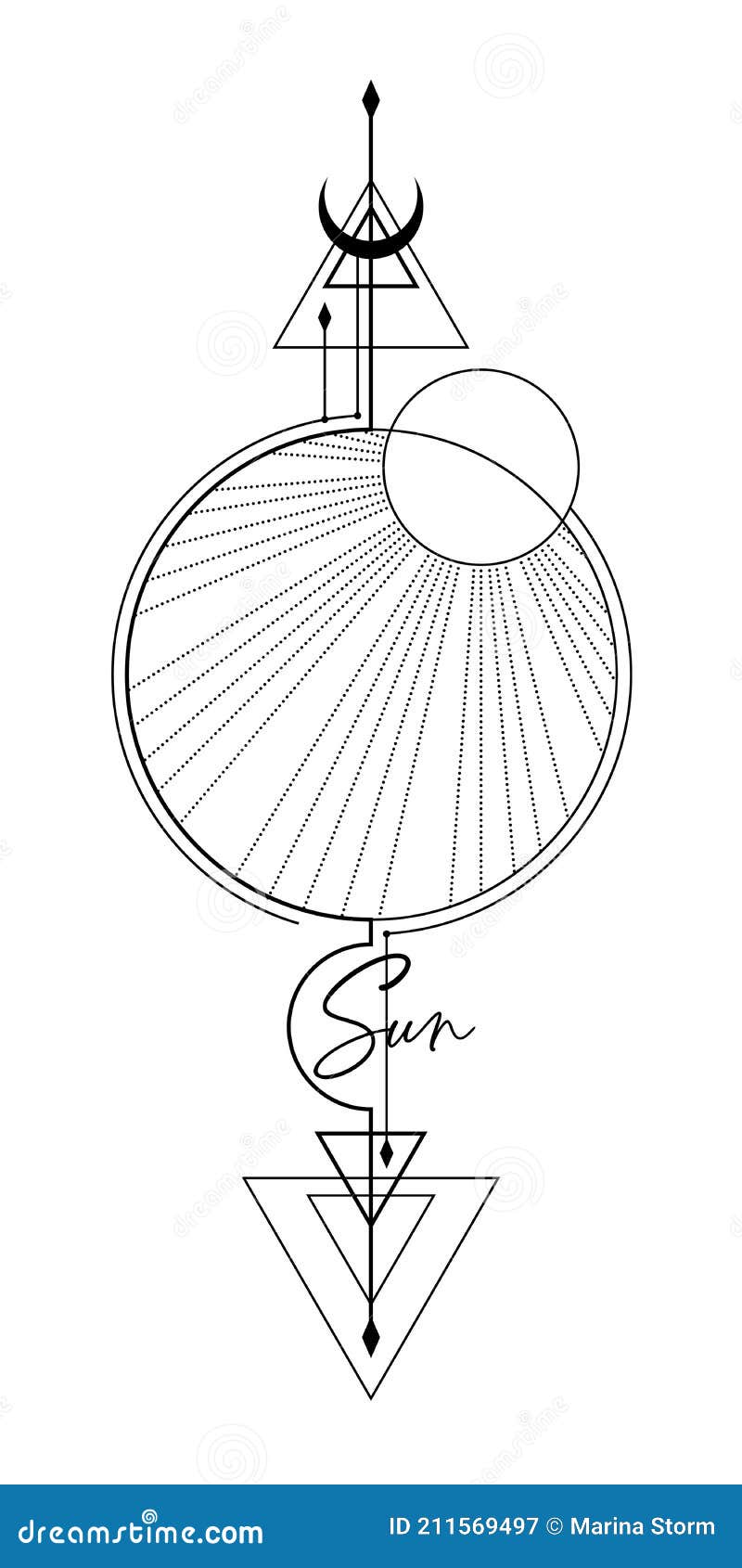 Blackwork Tattoo with Sun, Moon, Triangles with Sacred Geometry Tattoo ...