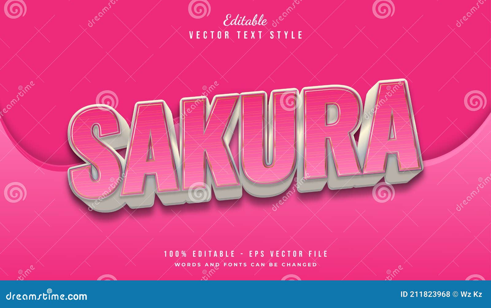Bold Sakura Text Style in Pink and White with Embossed Effect Stock ...