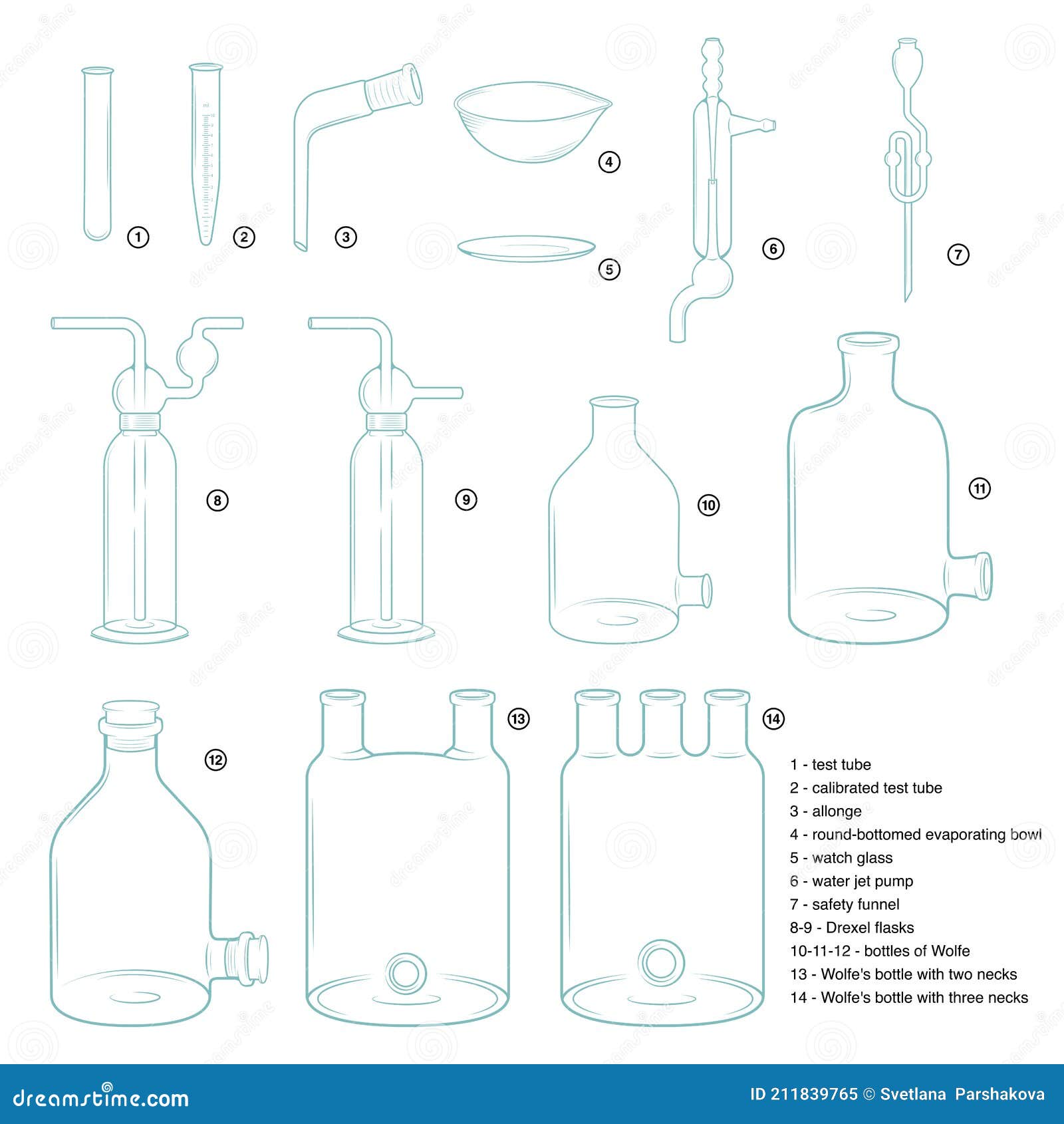 Set of chemical glassware. stock vector. Illustration of watch - 211839765