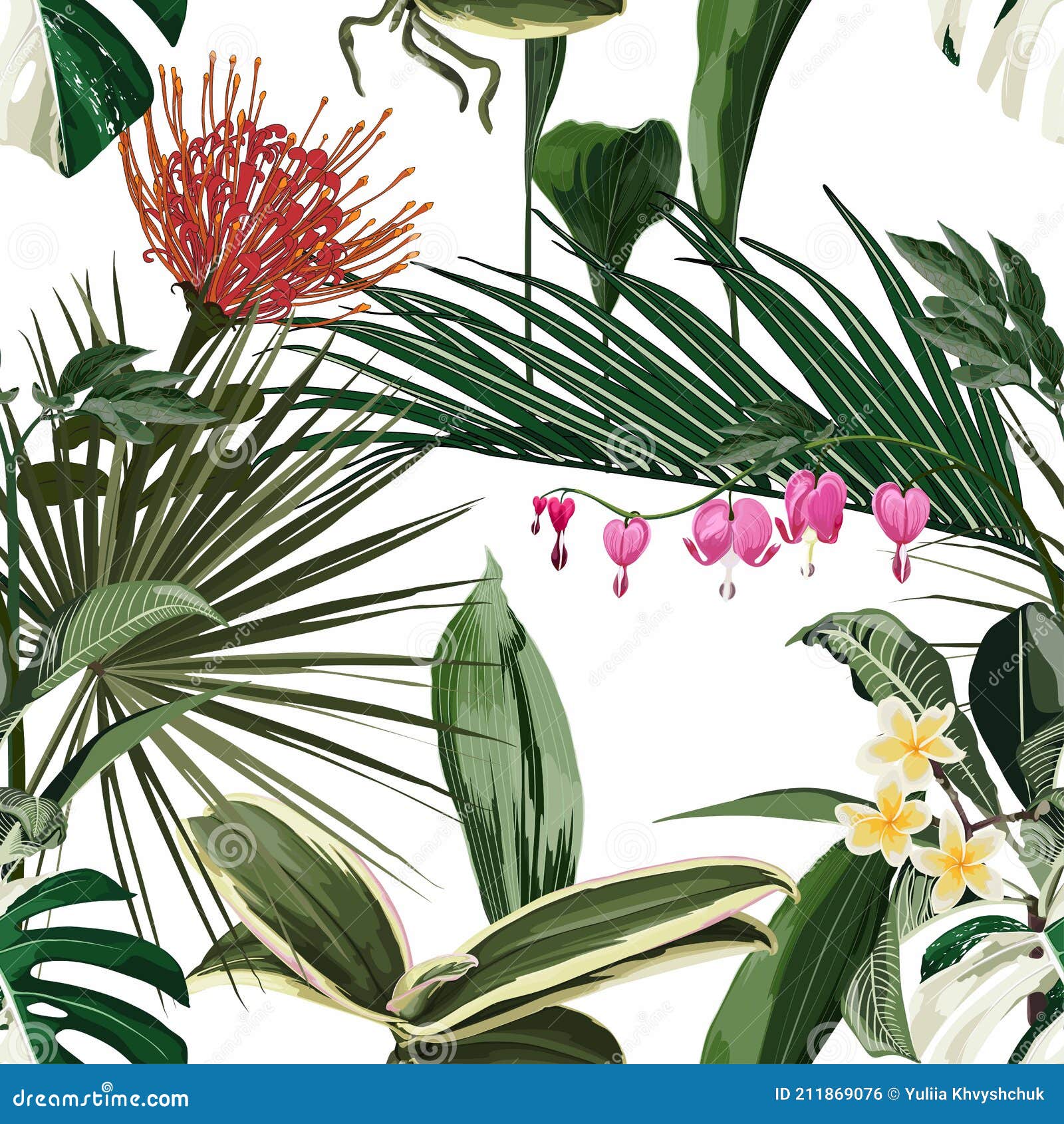 Exotic Flowers Pattern. Many Kind of Exotic Tropical Flowers and Palm ...