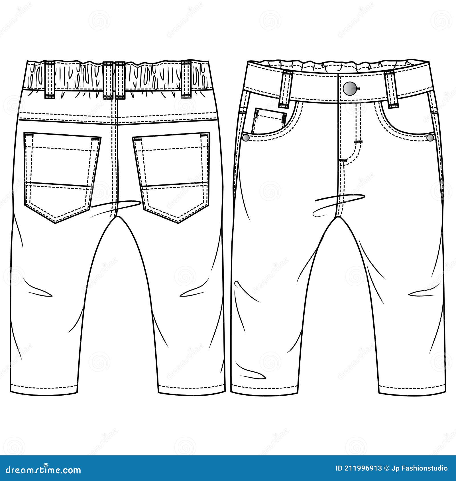 Men Boys Pant Fashion Flat Sketch Template. Technical Fashion ...