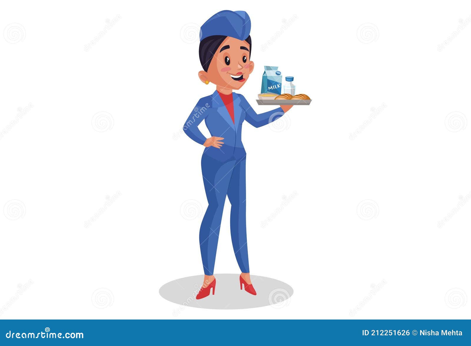 Air Hostess Cartoon Emotions Airport Walkway Vector Illustration-01 ...