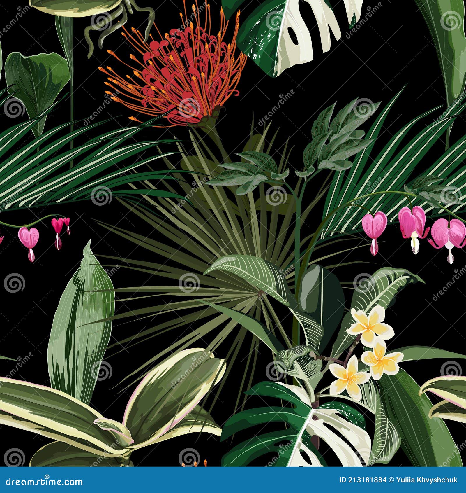 Exotic Flowers Pattern. Many Kind of Exotic Tropical Flowers and Palm ...