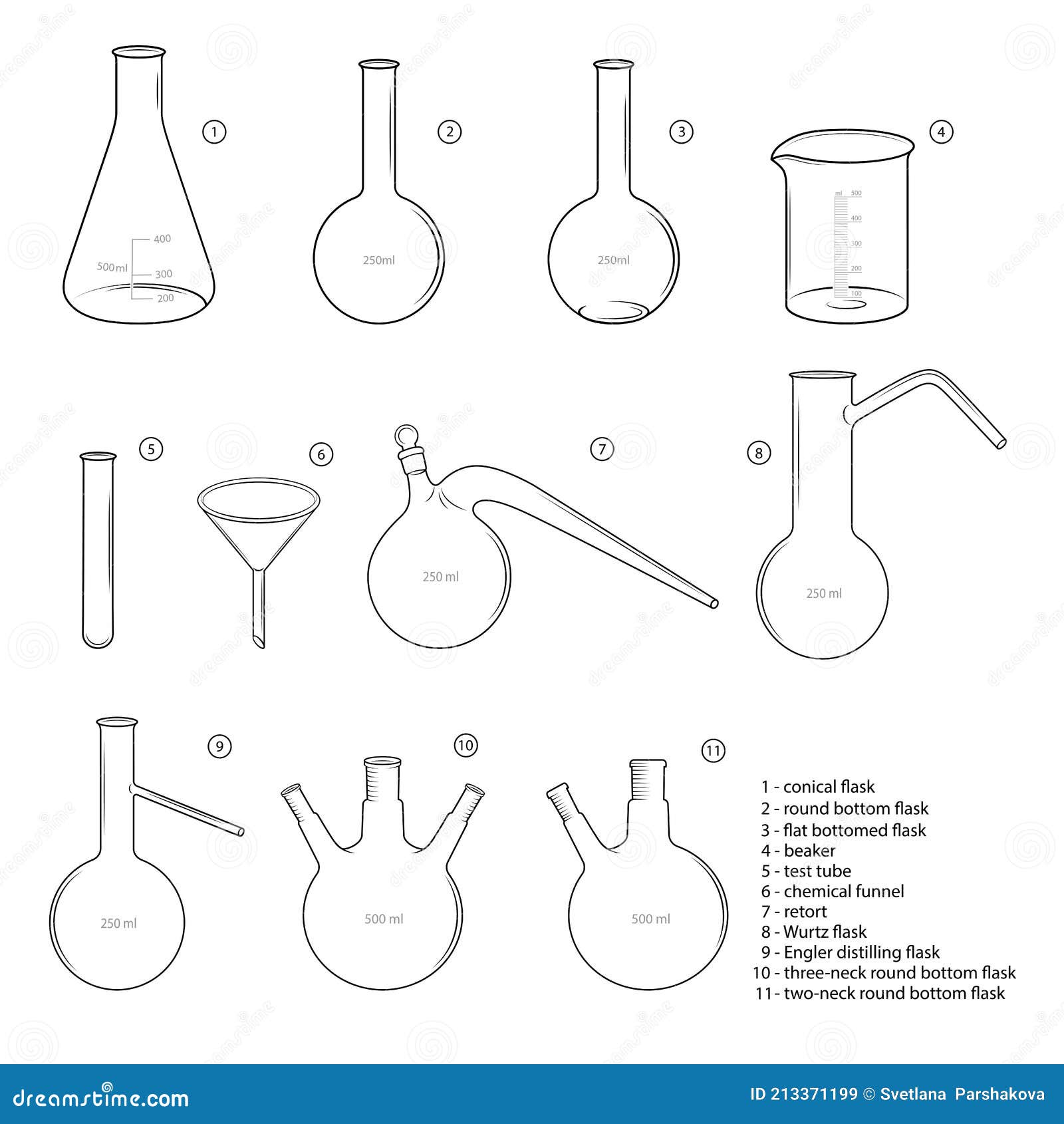 Set of Chemical Glassware. Sketches, Black Color Stock Vector ...