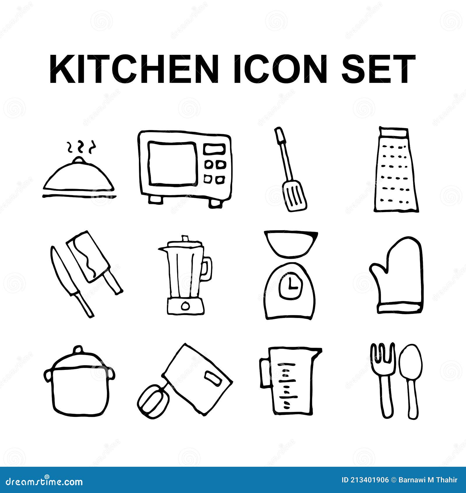Set of Kitchenware Icon Vector Hand Drawn Illustration Stock Vector ...
