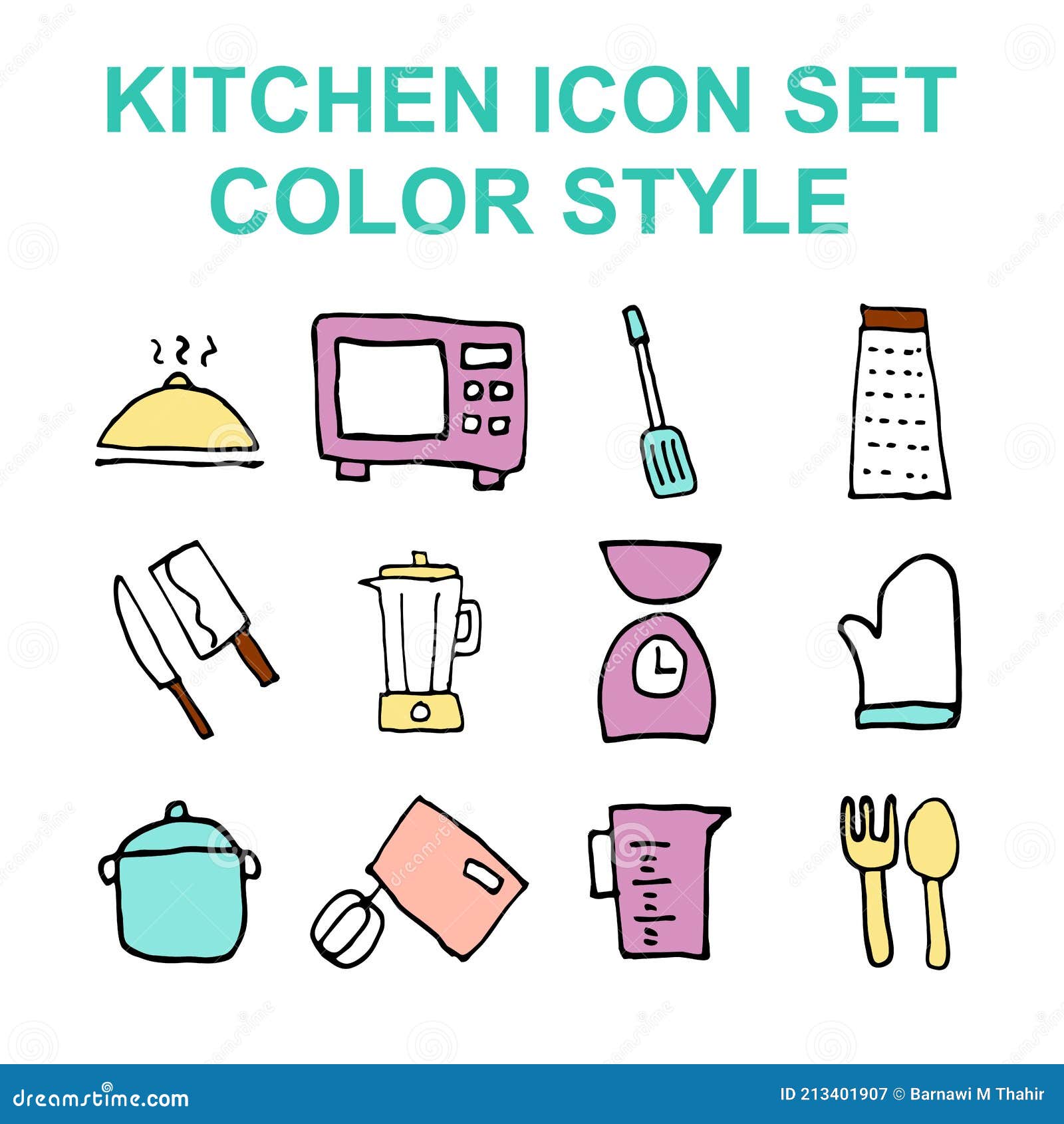 Set of Kitchenware Icon Vector Hand Drawn Illustration Stock Vector ...