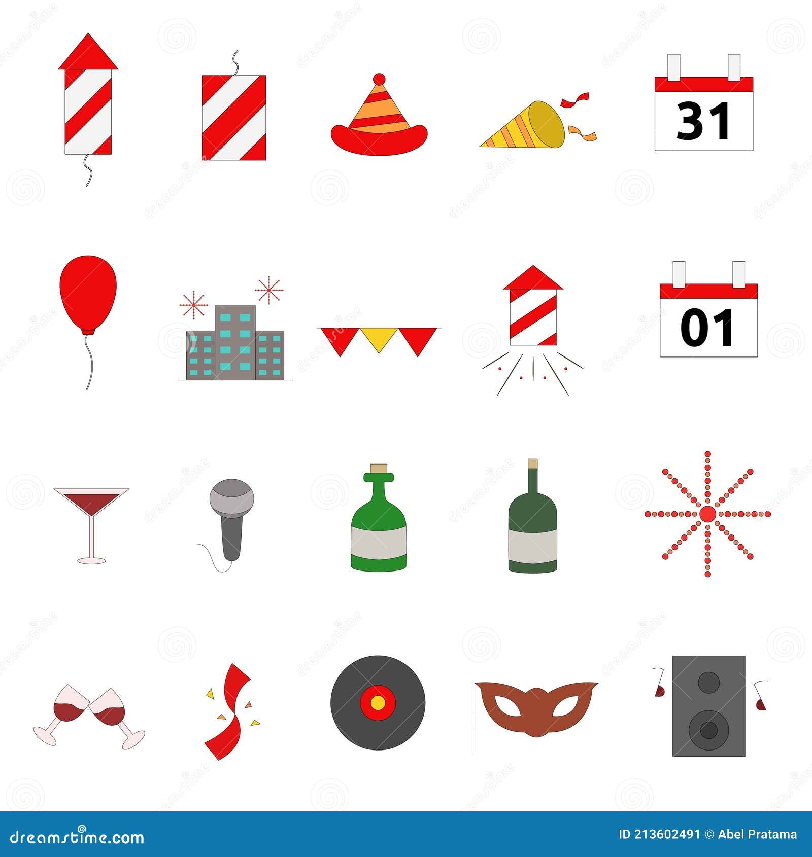 Icon new year set stock vector. Illustration of decoration - 213602491