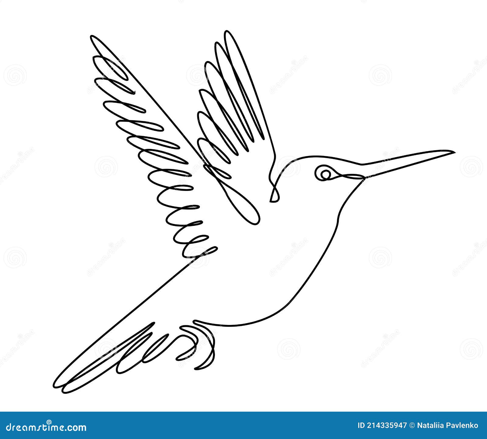 The Hummingbird is Flying. Bird in Modern One Line Style. Solid Line ...