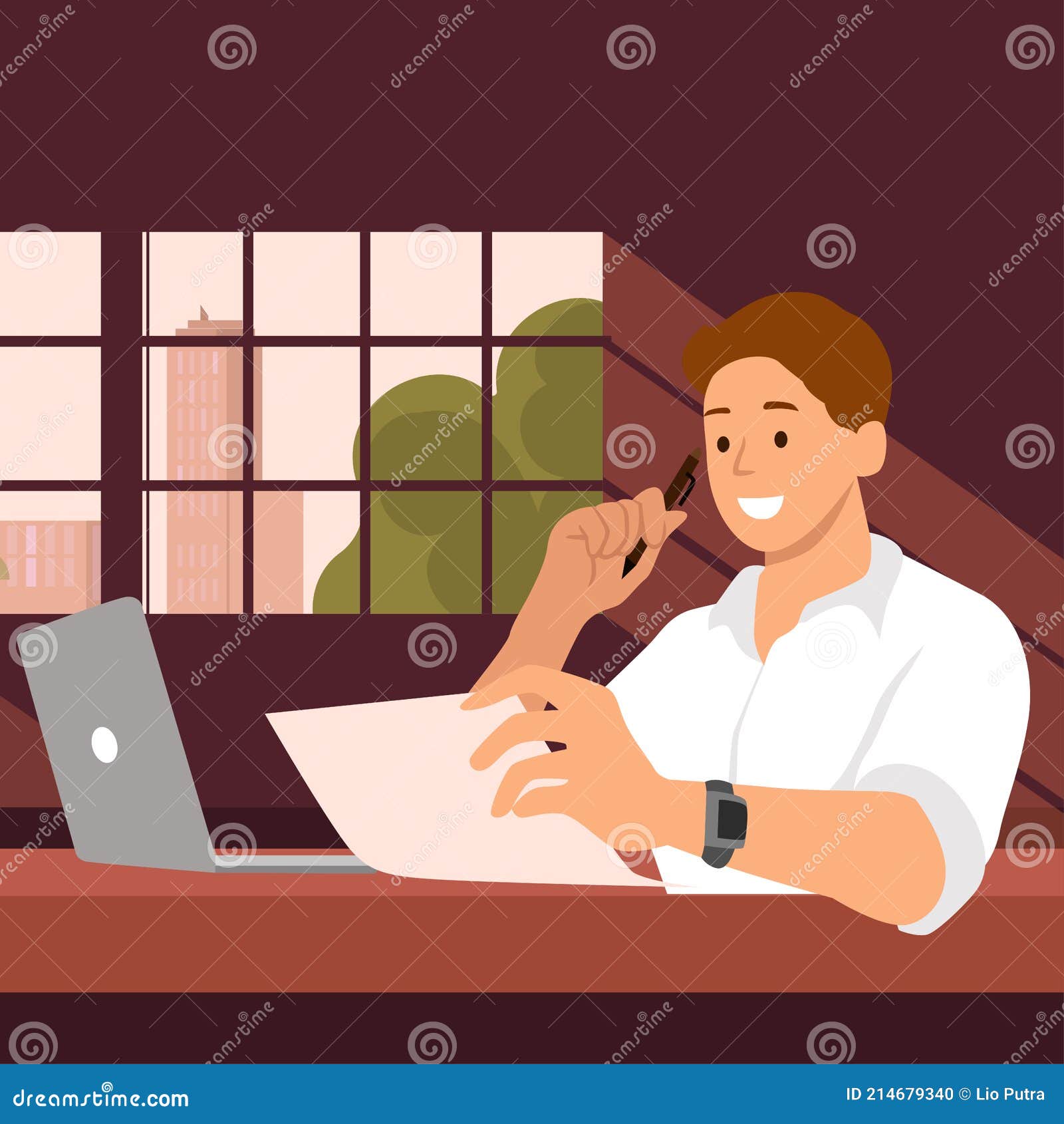 Man Looking at a Piece of Paper while Thinking Stock Vector ...