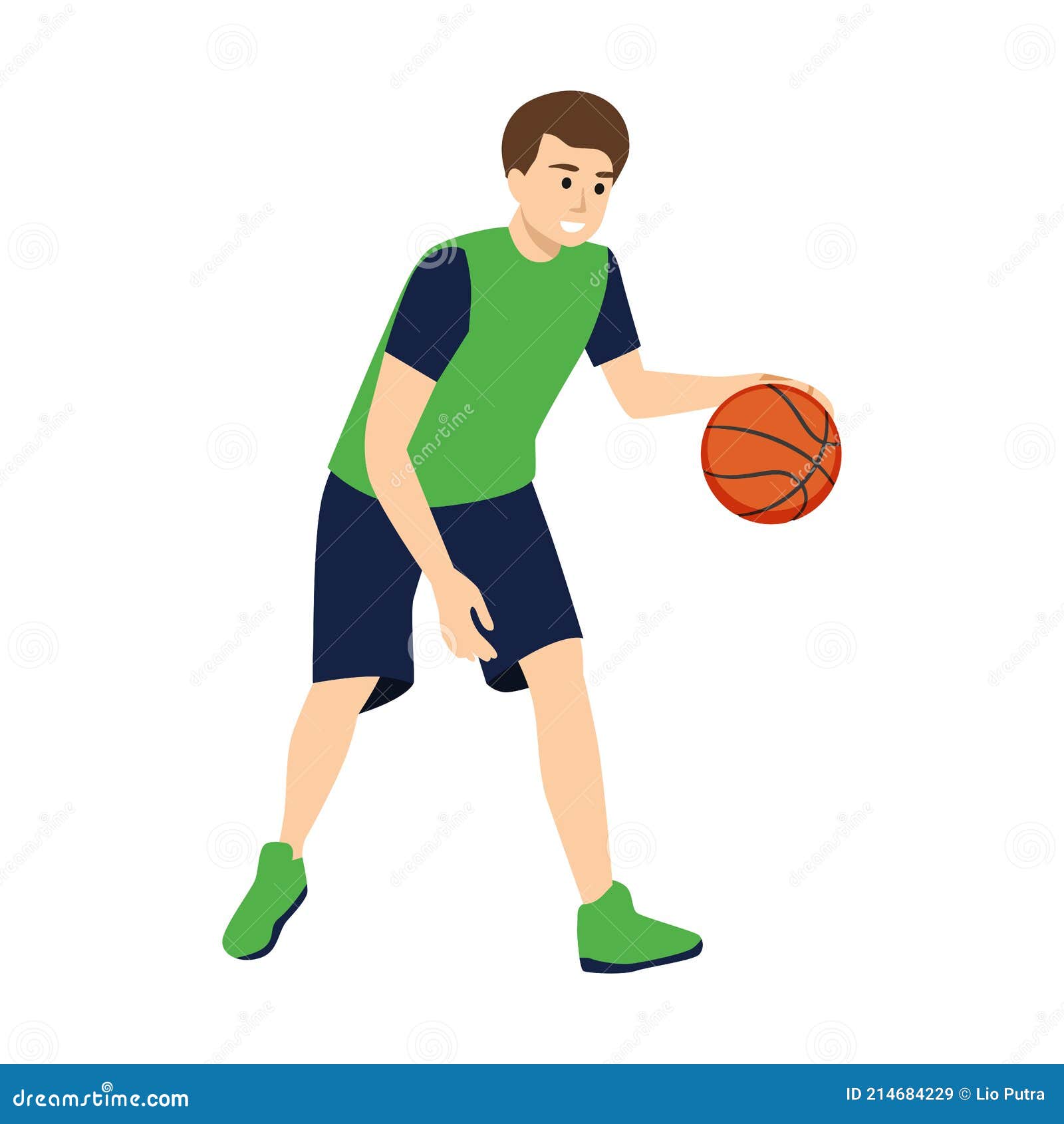 A Boy Dribbling A Basketball And Smiling Cartoon Vector | CartoonDealer ...