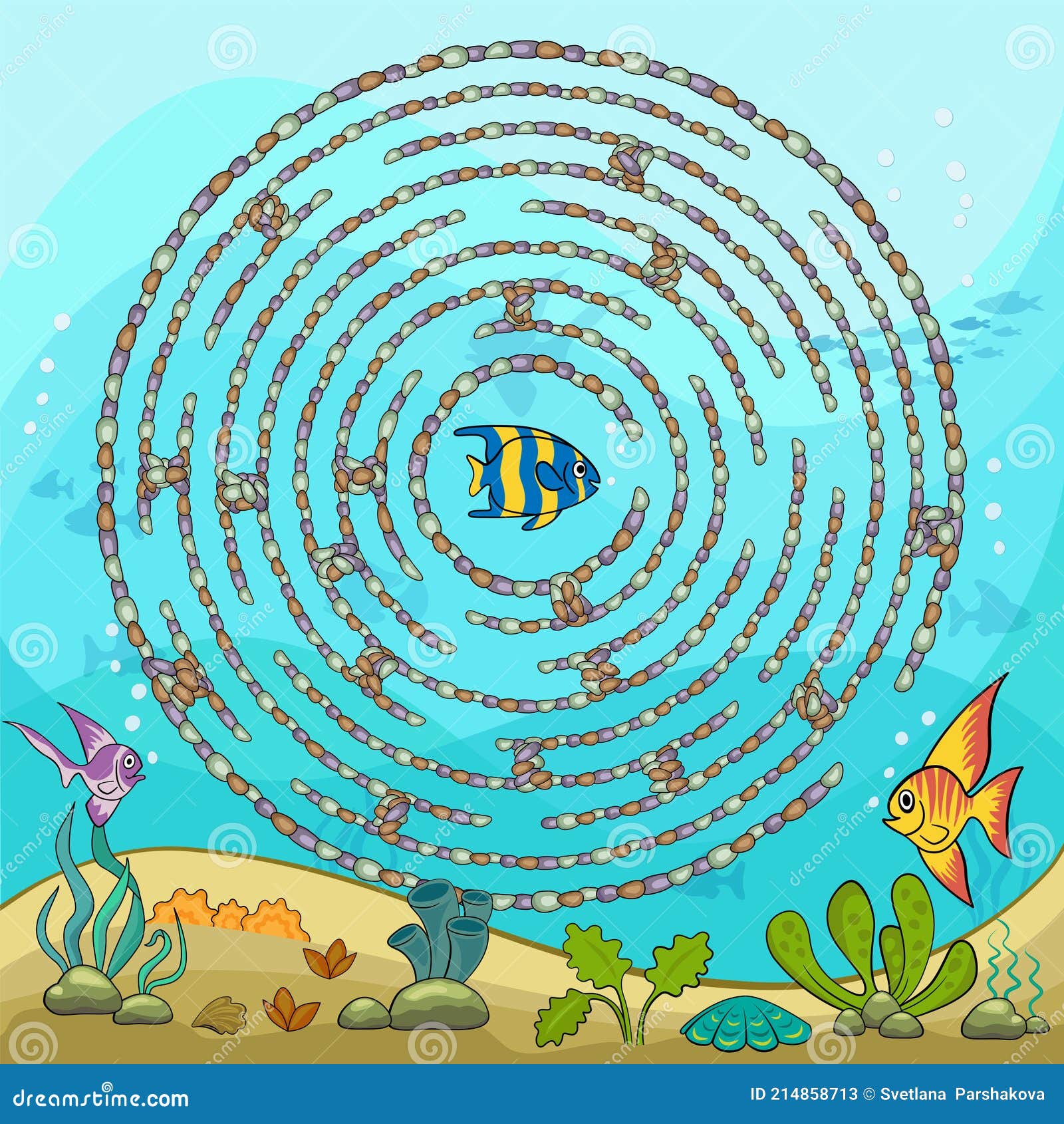 Maze Game for Kids with Fish Trying To Get Out of Stone Maze. Stock ...