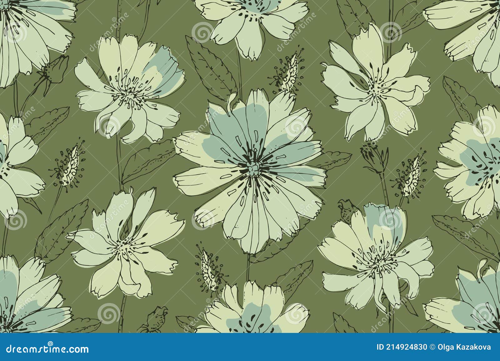 Chicory, Succory, Cichorium Wild Blue Flower Sketch. One Continuous Art ...