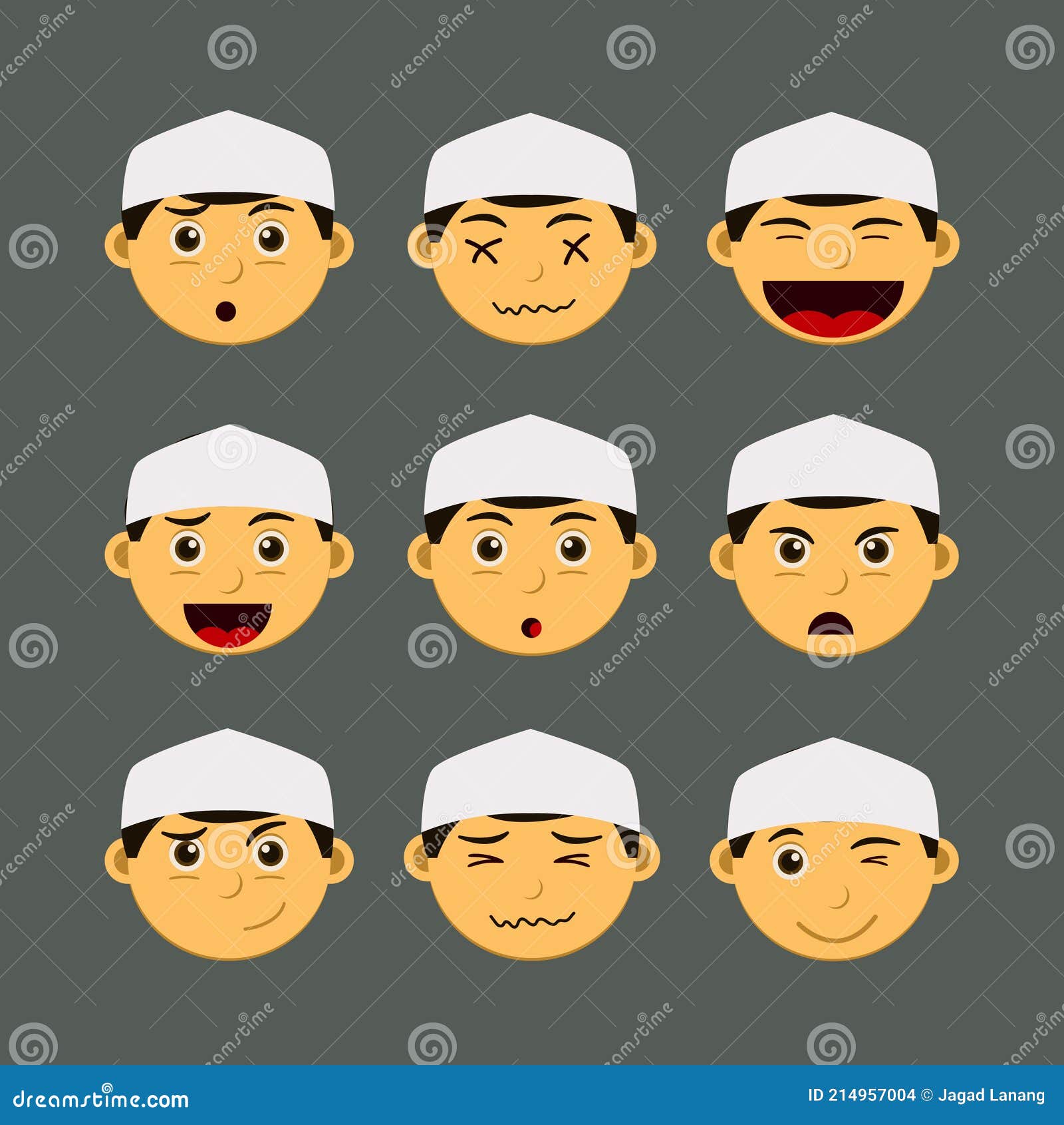 Cute Moslem Kid Face Expression Emoji Emoticon Set. Great for Cover ...