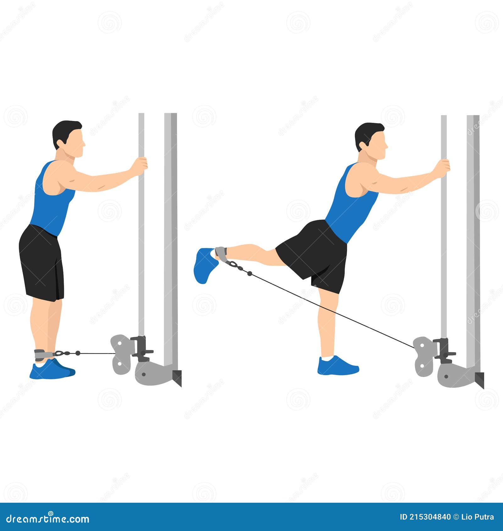 Man Doing Cable Tricep Pull Down Exercise. Flat Vector Stock ...