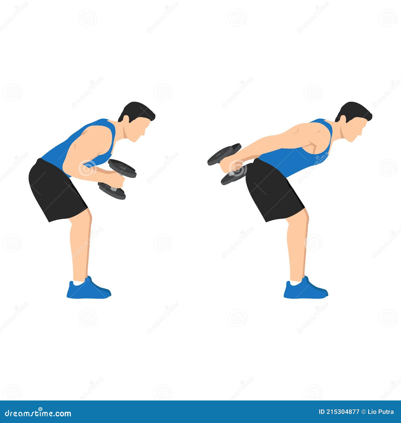 Man Doing Bent Over Double Arm Tricep Kickbacks Cartoon Vector ...
