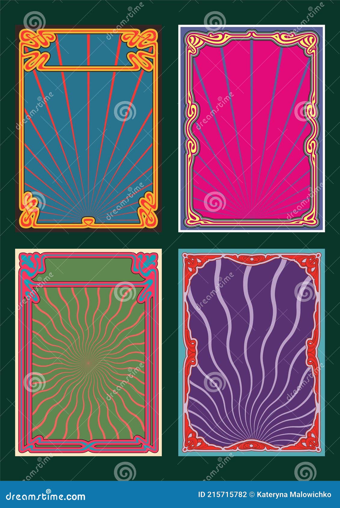 Psychedelic Art Nouveau Frame Set Stock Vector - Illustration of ...