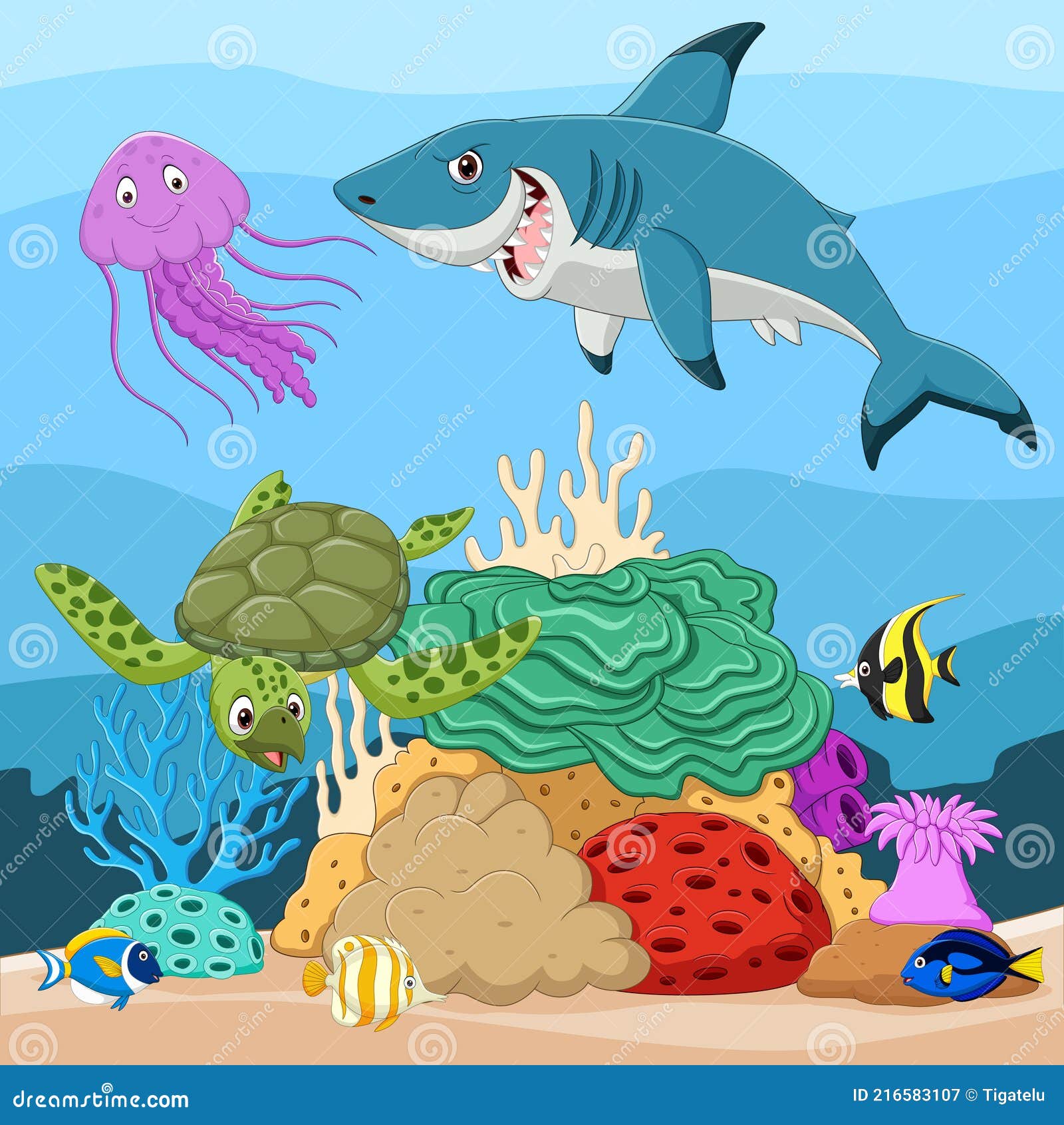 Cartoon Tropical Fish and Beautiful Underwater World with Corals Stock ...