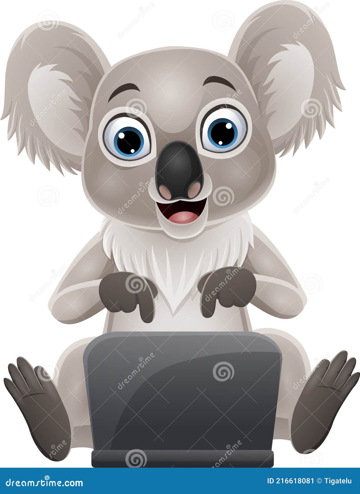 Cartoon Funny Baby Koala with Laptop Stock Vector - Illustration of ...