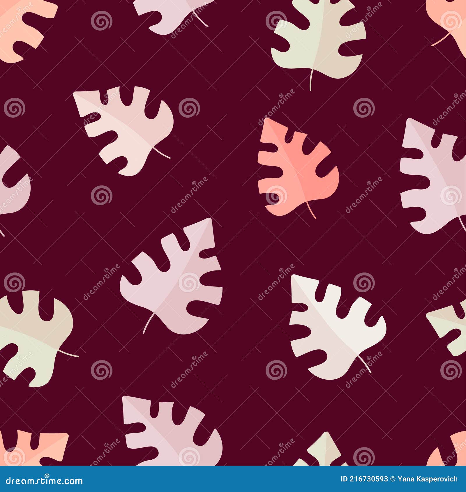 Light Flat Tropical Leaves on Maroon Background. Seamless Floral Bright ...