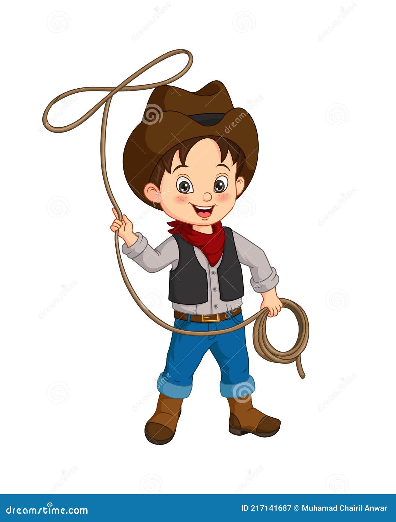 Cartoon Happy Cowboy with Lasso Stock Vector - Illustration of little ...