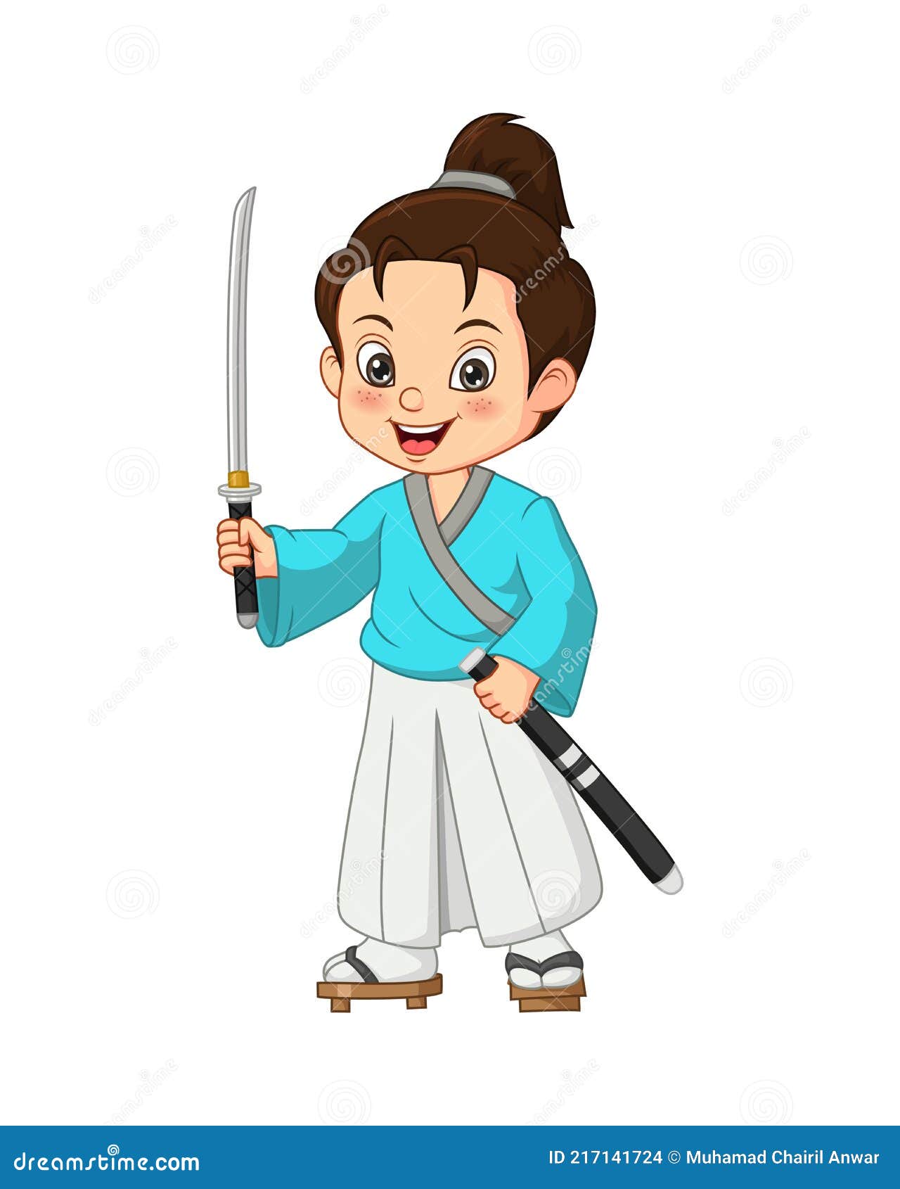 Cartoon Japanese Samurai Boy with Sword Stock Vector - Illustration of ...