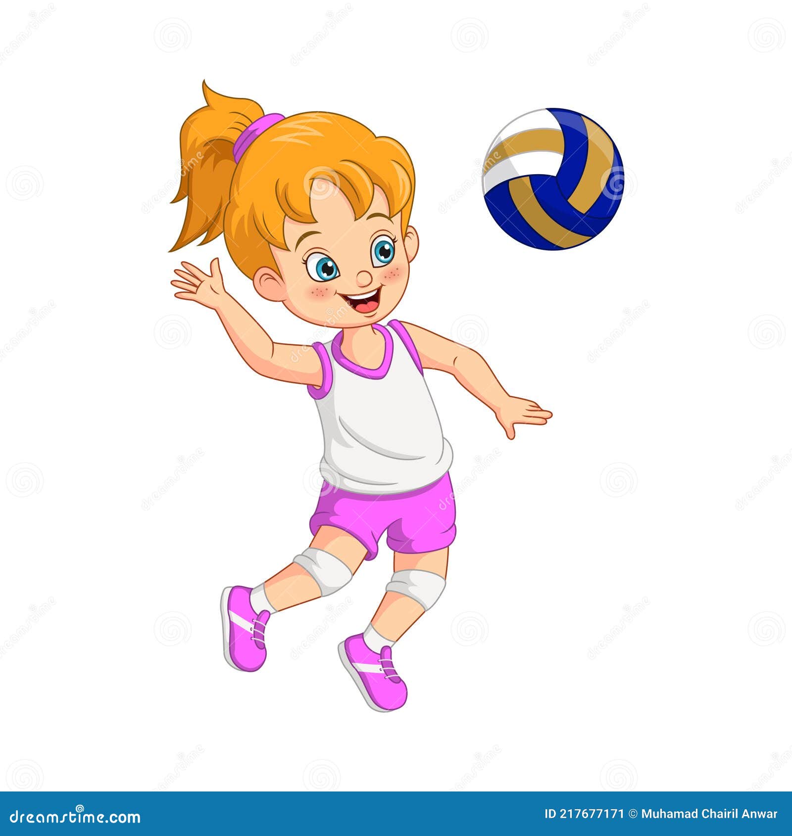 Cartoon Cute Girl Volleyball Player Stock Vector - Illustration of ...