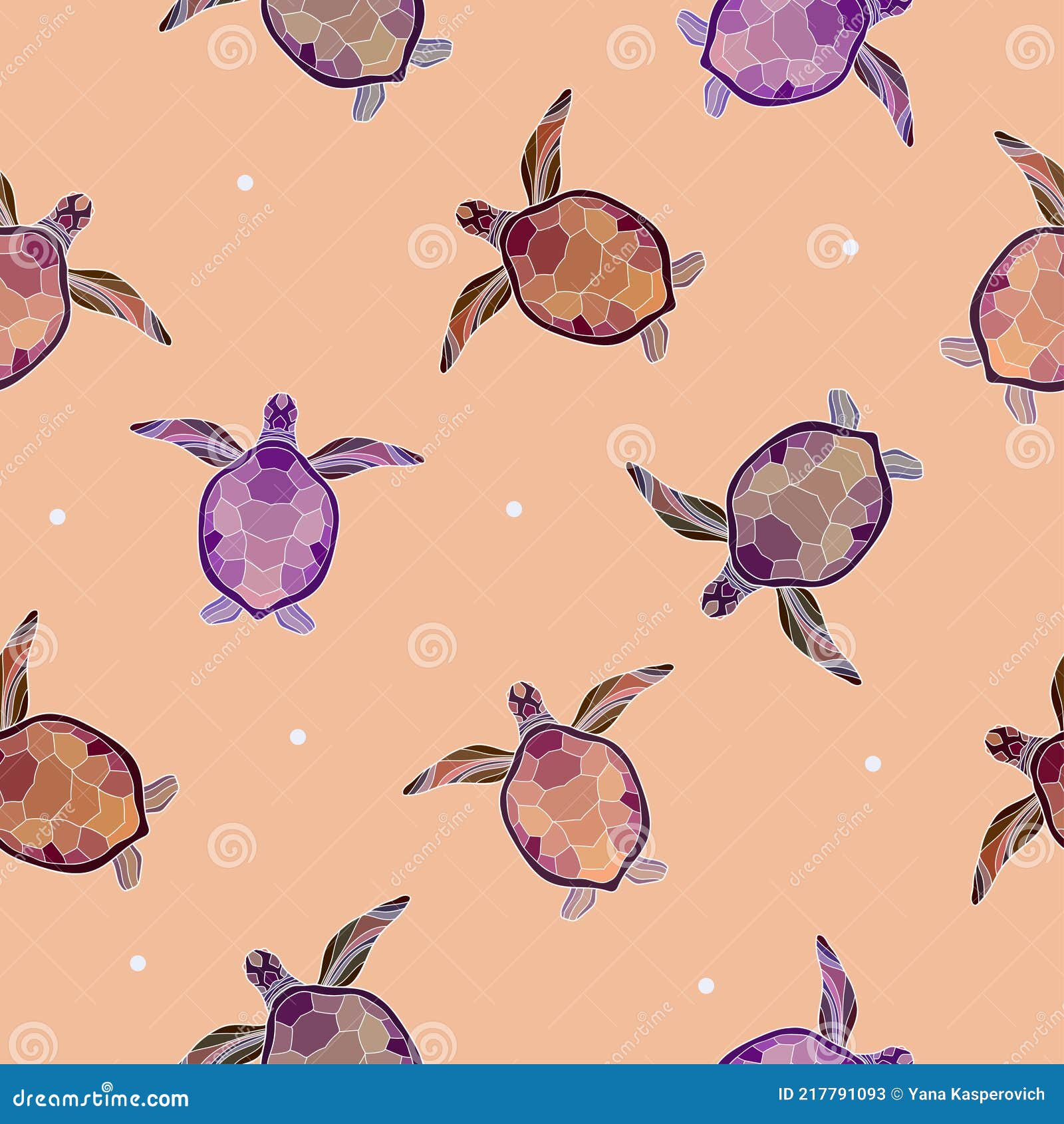 Bright Hand Drawn Turtles with Light Dots on Calm Pink-orange ...