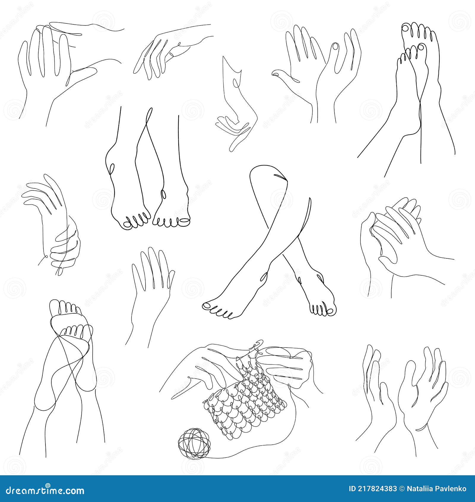 Collection. Silhouettes Of Human Legs And Hands In A Modern One Line ...