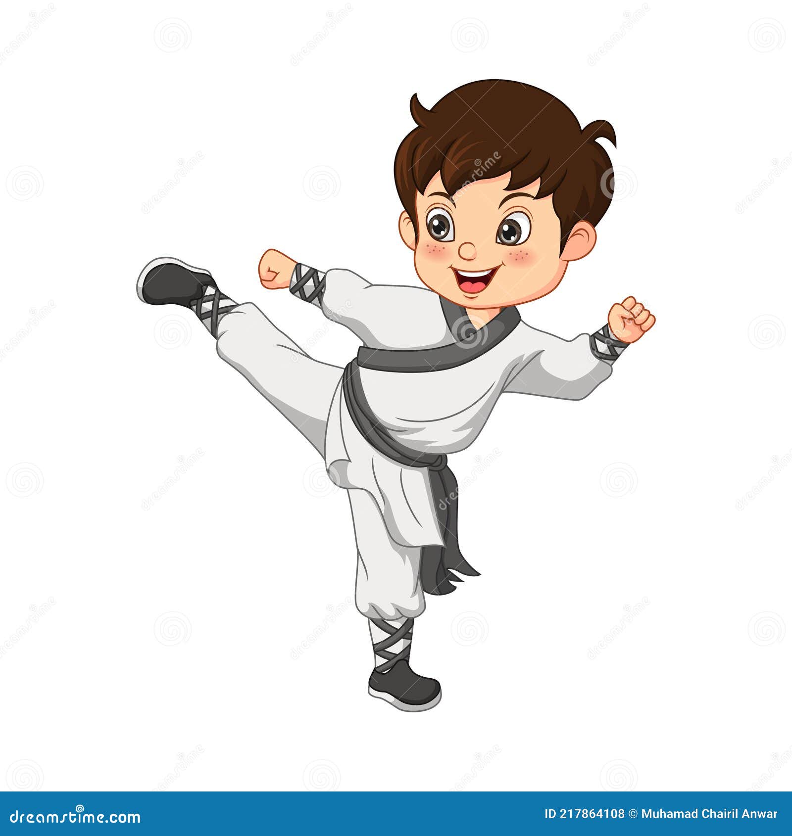 Cartoon Little Boy Practicing Karate Stock Vector - Illustration of ...