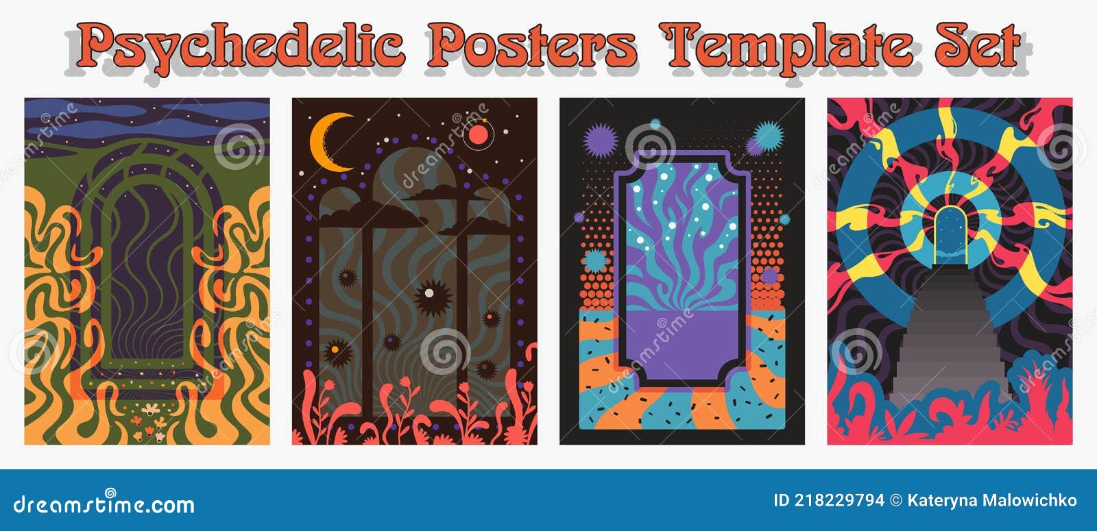 Psychedelic Posters Template Vector Set Stock Vector - Illustration of ...