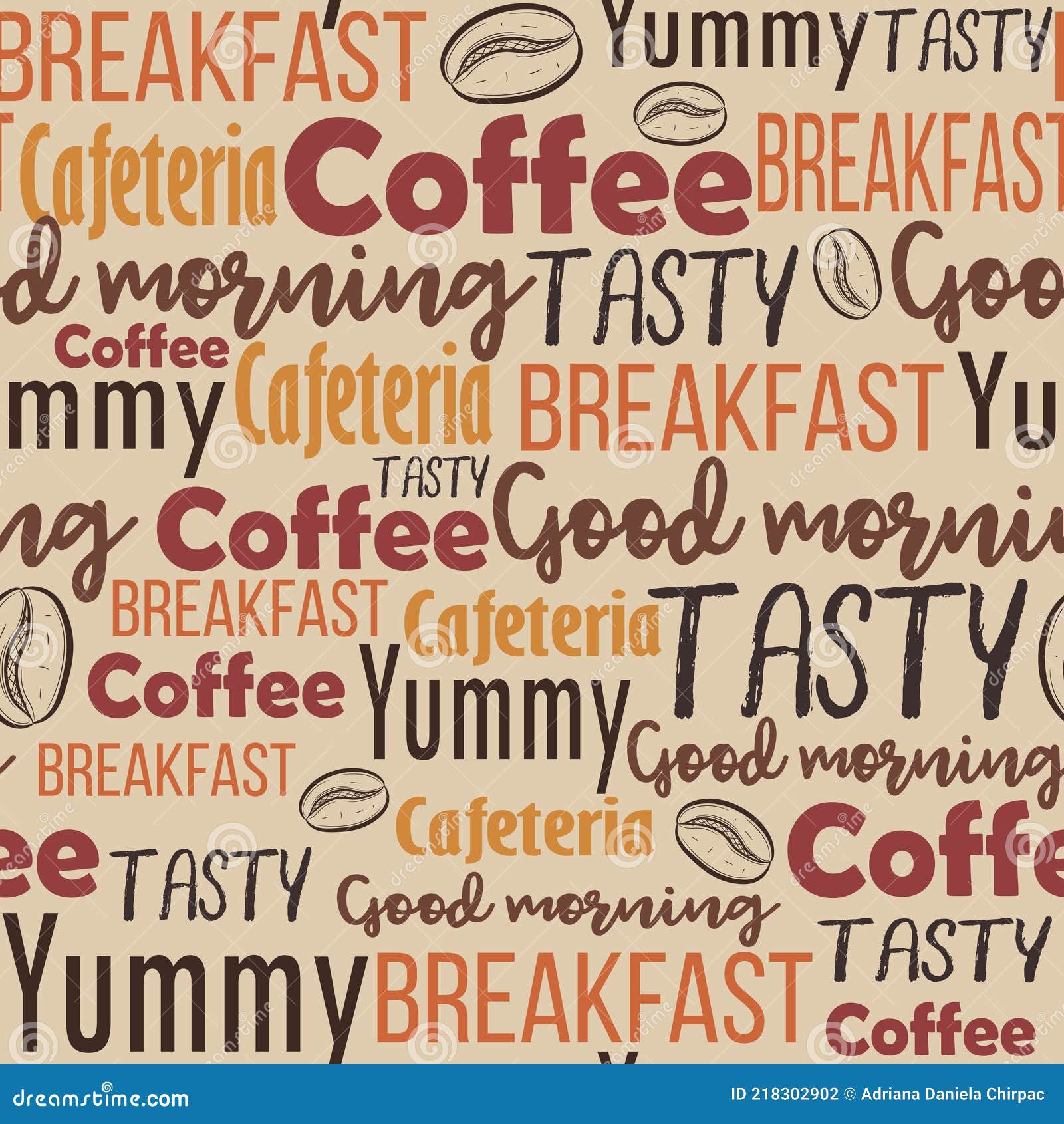 Word Cloud with Different Text Related To Coffee Menu. Seamless Pattern with Words for Brunch ...
